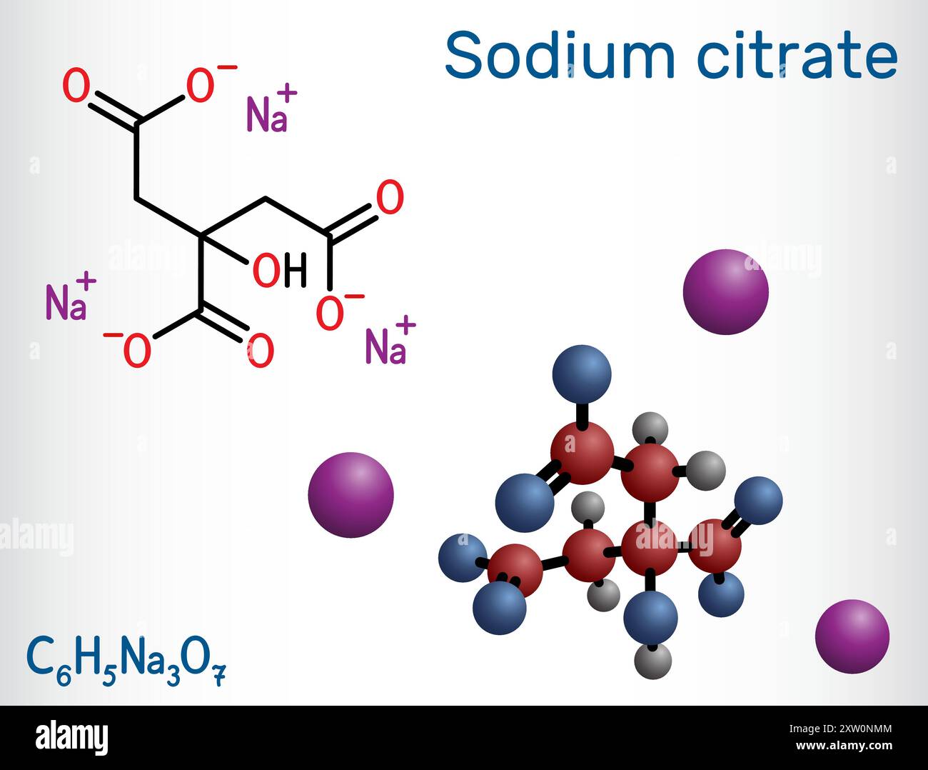 Sodium citrate, trisodium citrate molecule. Food additive ...