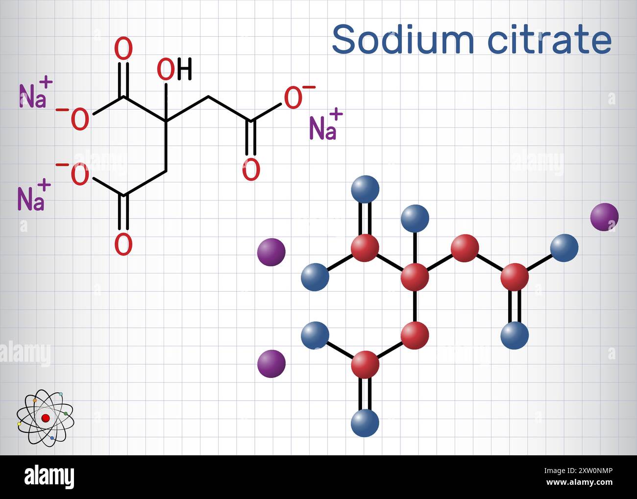 Sodium citrate, trisodium citrate molecule. Food additive ...