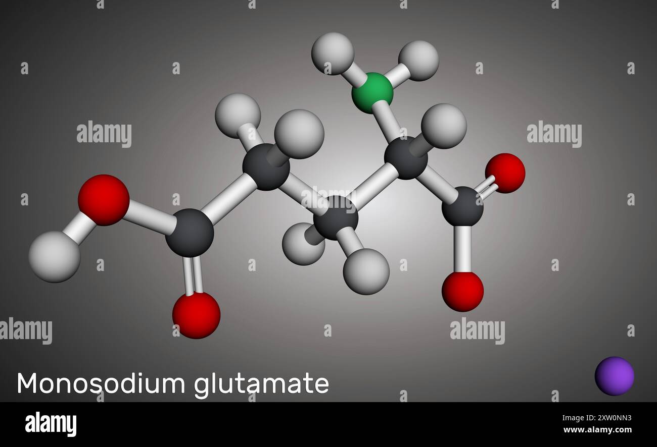Monosodium glutamate, MSG, sodium glutamate molecule. It is flavor ...