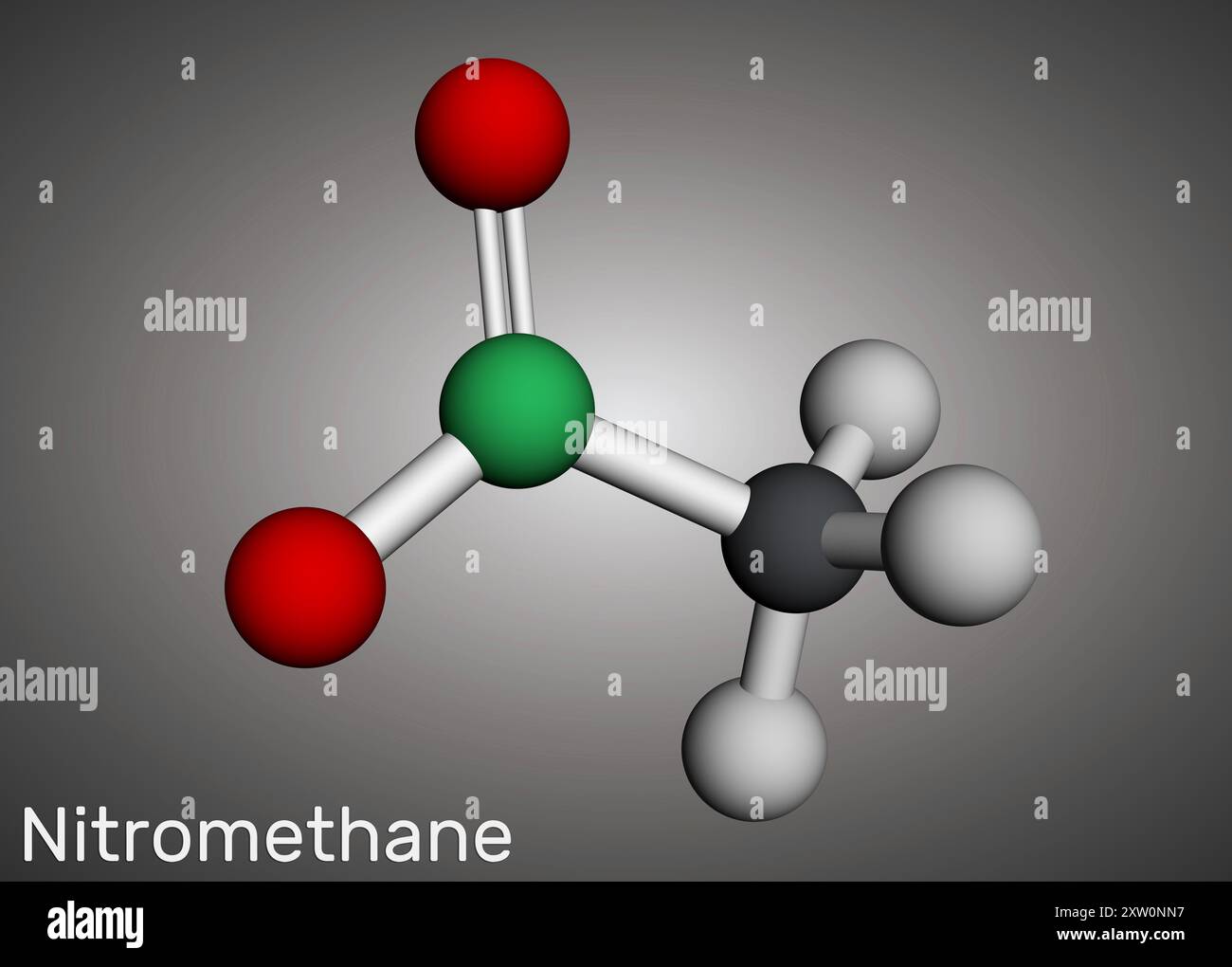 Nitromethane molecule. Molecular model. 3D rendering. Illustration ...
