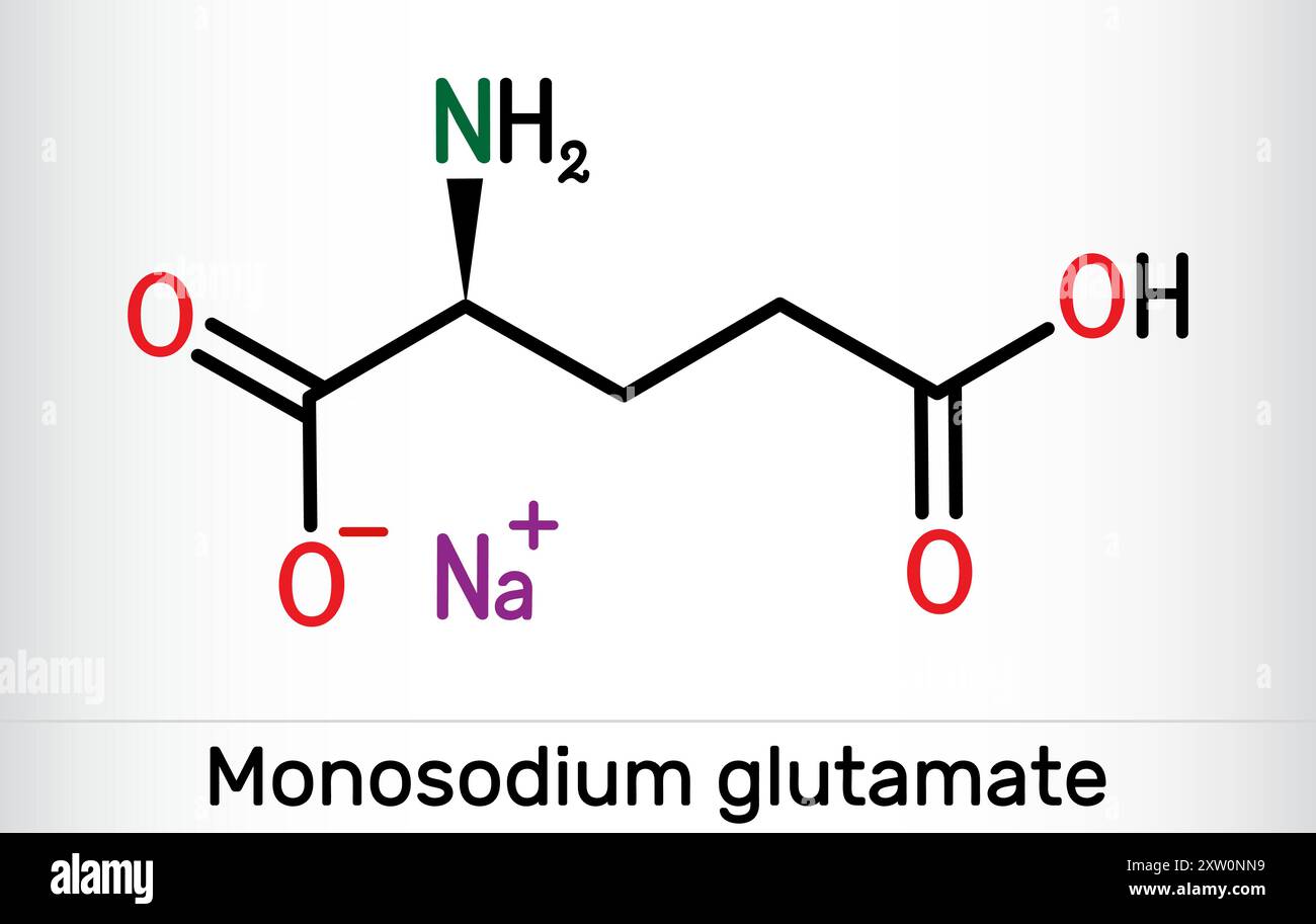 Monosodium glutamate, MSG, sodium glutamate molecule. It is flavor ... Monosodium glutamate, MSG, sodium glutamate molecule. It is flavor ...