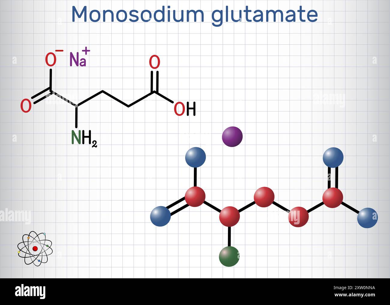Monosodium glutamate, MSG, sodium glutamate molecule. It is flavor ...