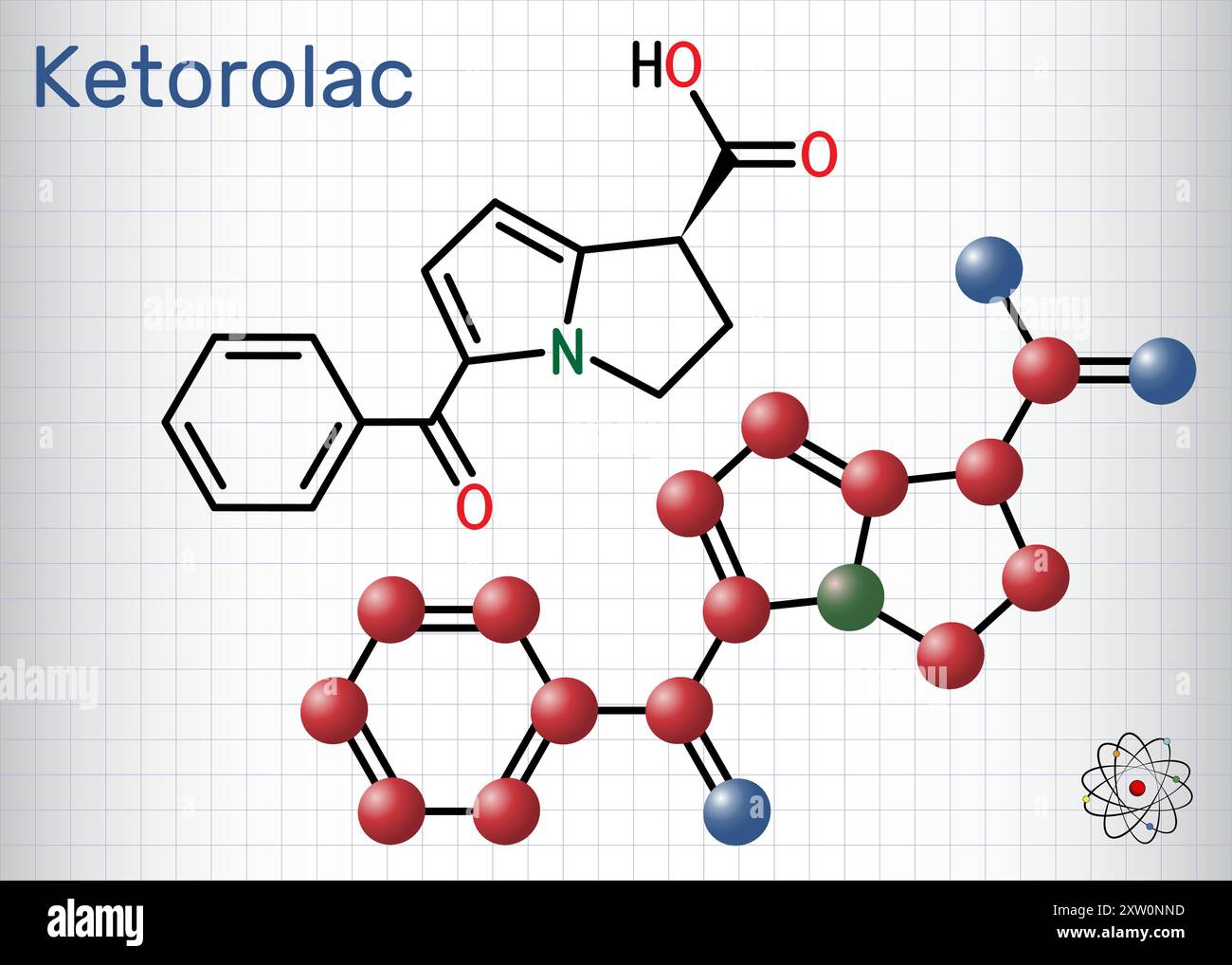 Ketorolac molecule. It is nonsteroidal anti-inflammatory drug NSAID ...