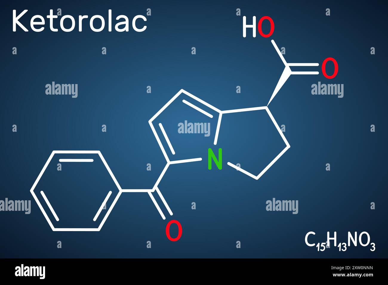 Ketorolac molecule. It is nonsteroidal anti-inflammatory drug NSAID ...