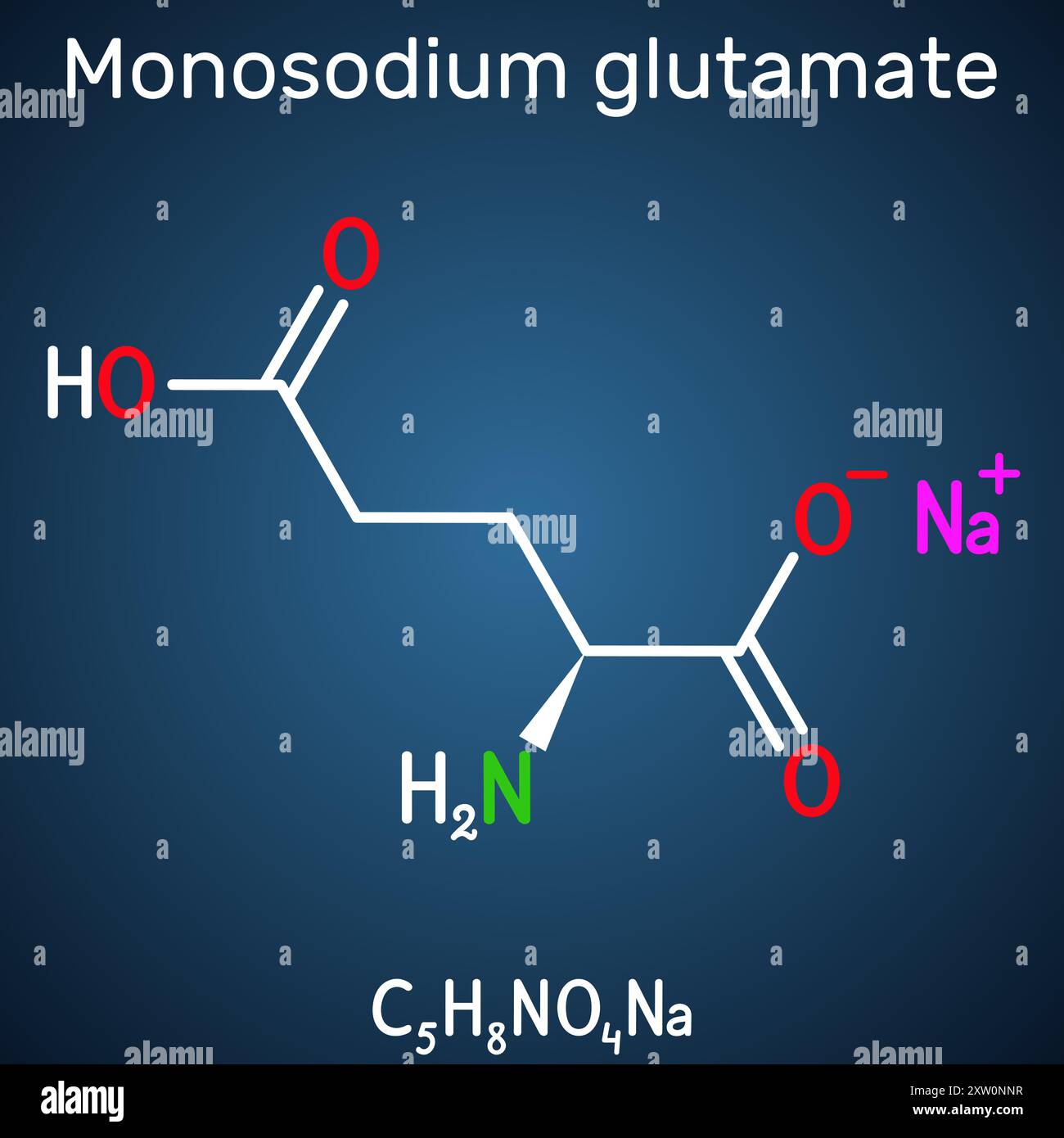 Monosodium glutamate, MSG, sodium glutamate molecule. It is flavor ...