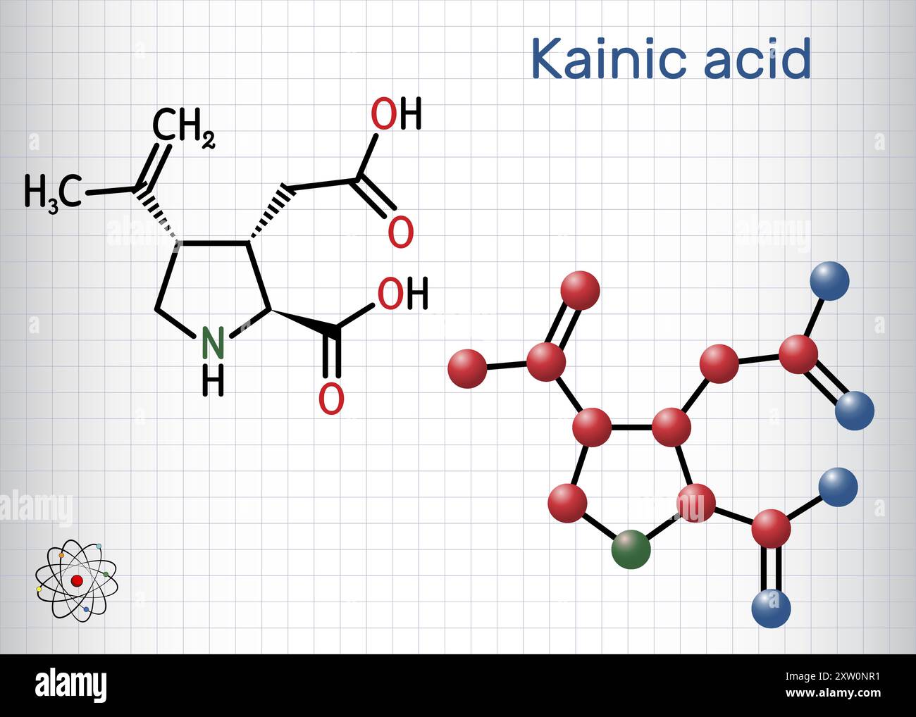 Kainic acid or kainate molecule. It is neuroexcitatory amino acid ...