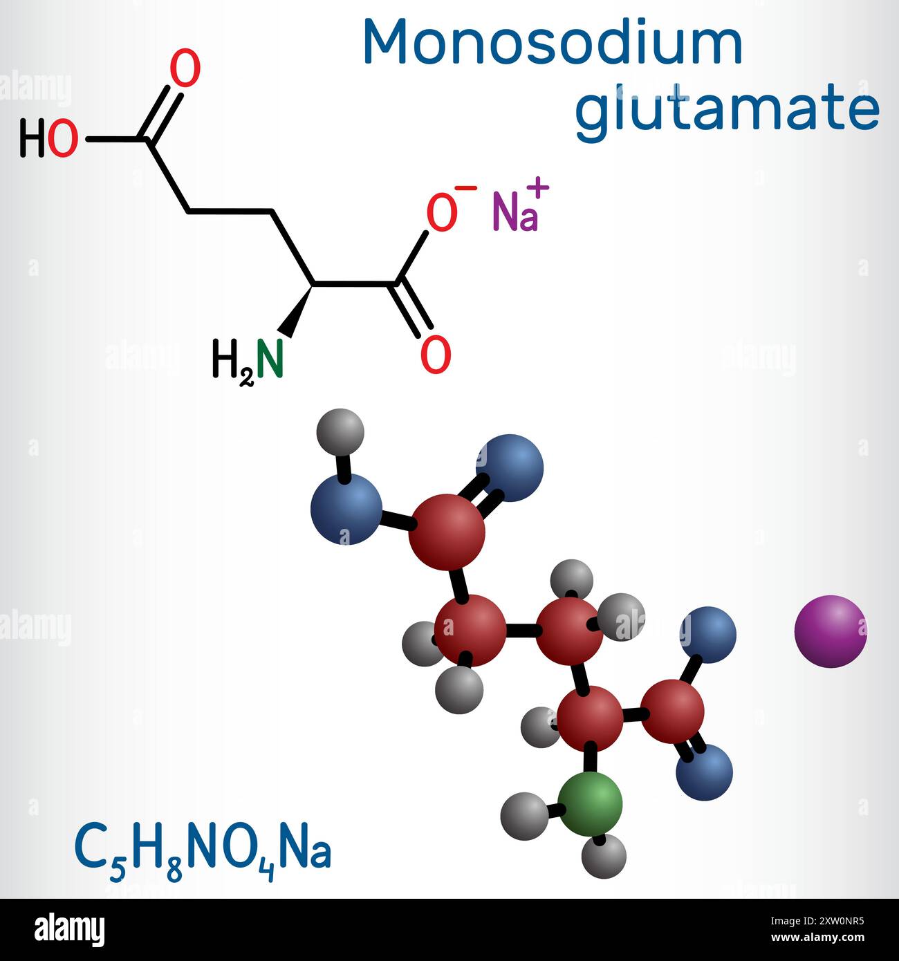 Monosodium glutamate, MSG, sodium glutamate molecule. It is flavor ...