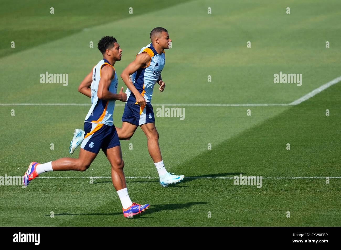 Jude Bellingham and Kylian Mbappe during the training session of Real ...