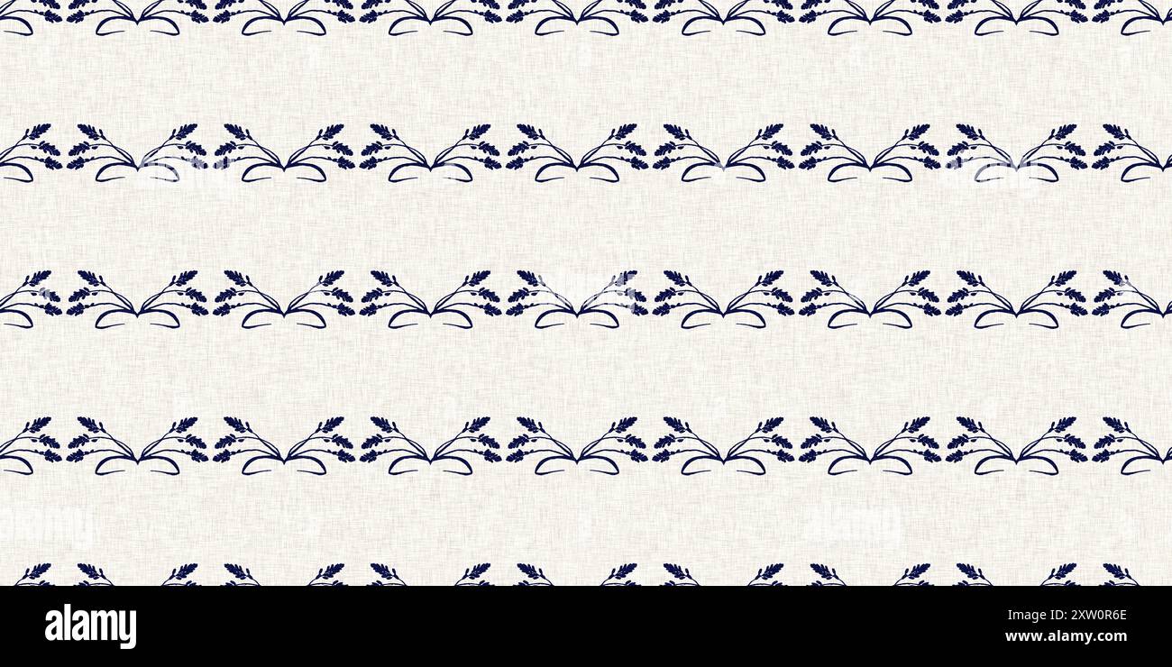 Indigo denim blue leaf motif seamless border. Japanese dye batik fabric ...