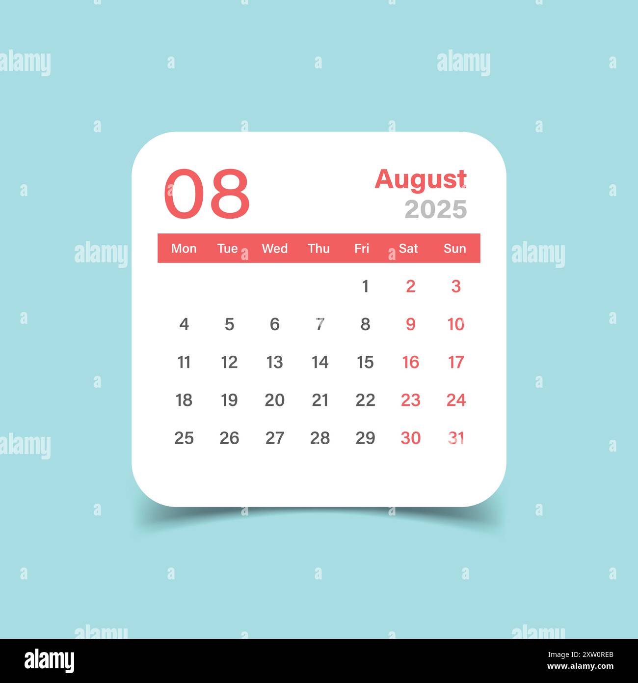 Calendar august 2025 icon in flat style. Planner vector illustration on ...
