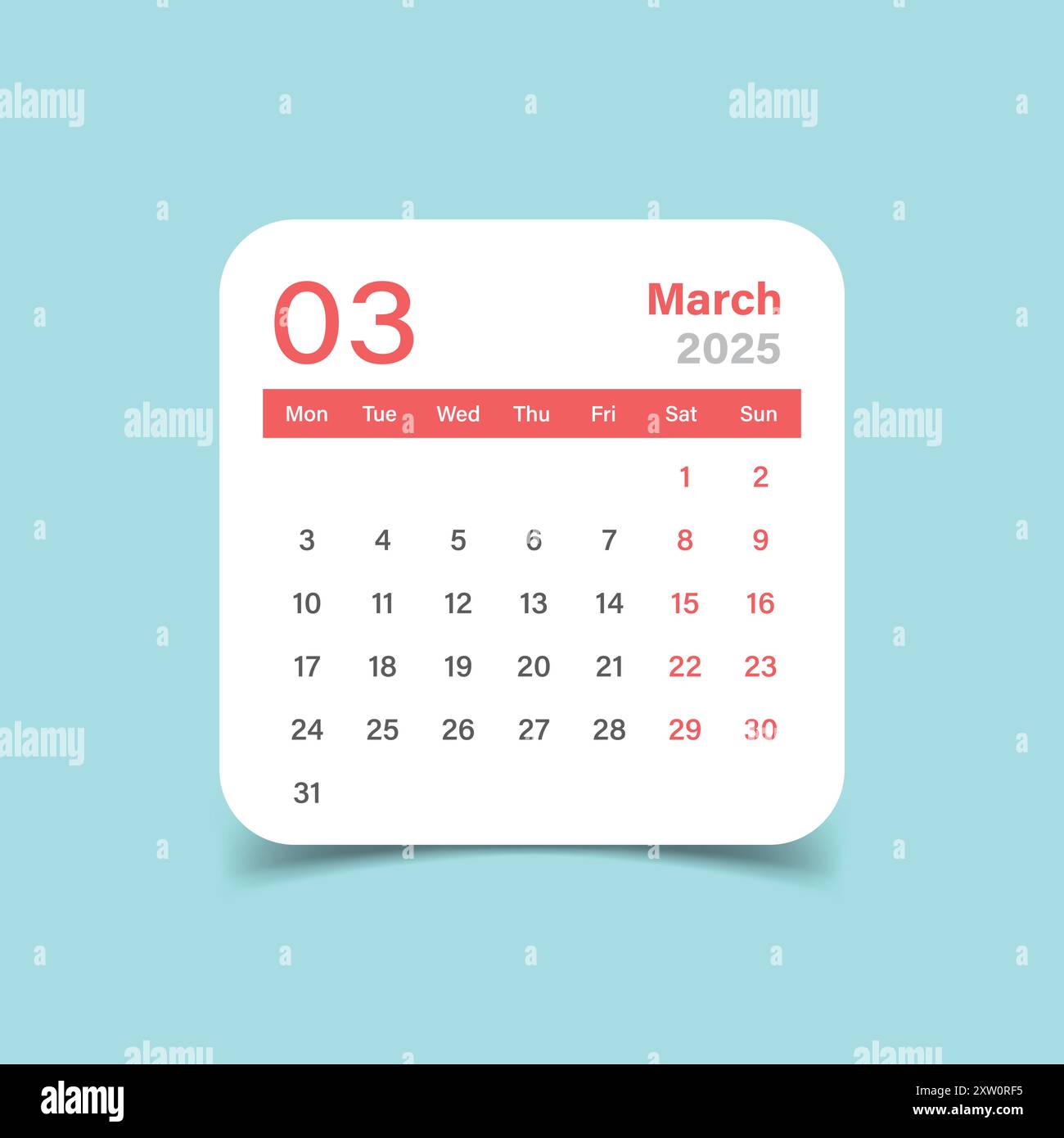 Calendar march 2025 icon in flat style. Planner vector illustration on ...