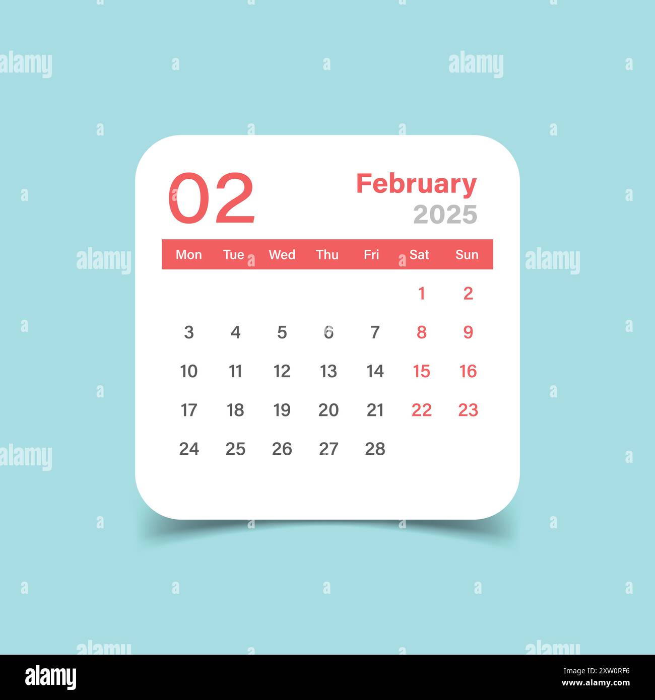 Calendar february 2025 icon in flat style. Planner vector illustration ...