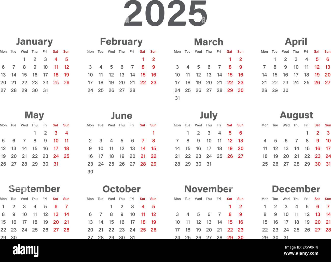 Calendar 2025 year icon in flat style. Planner vector illustration on ...