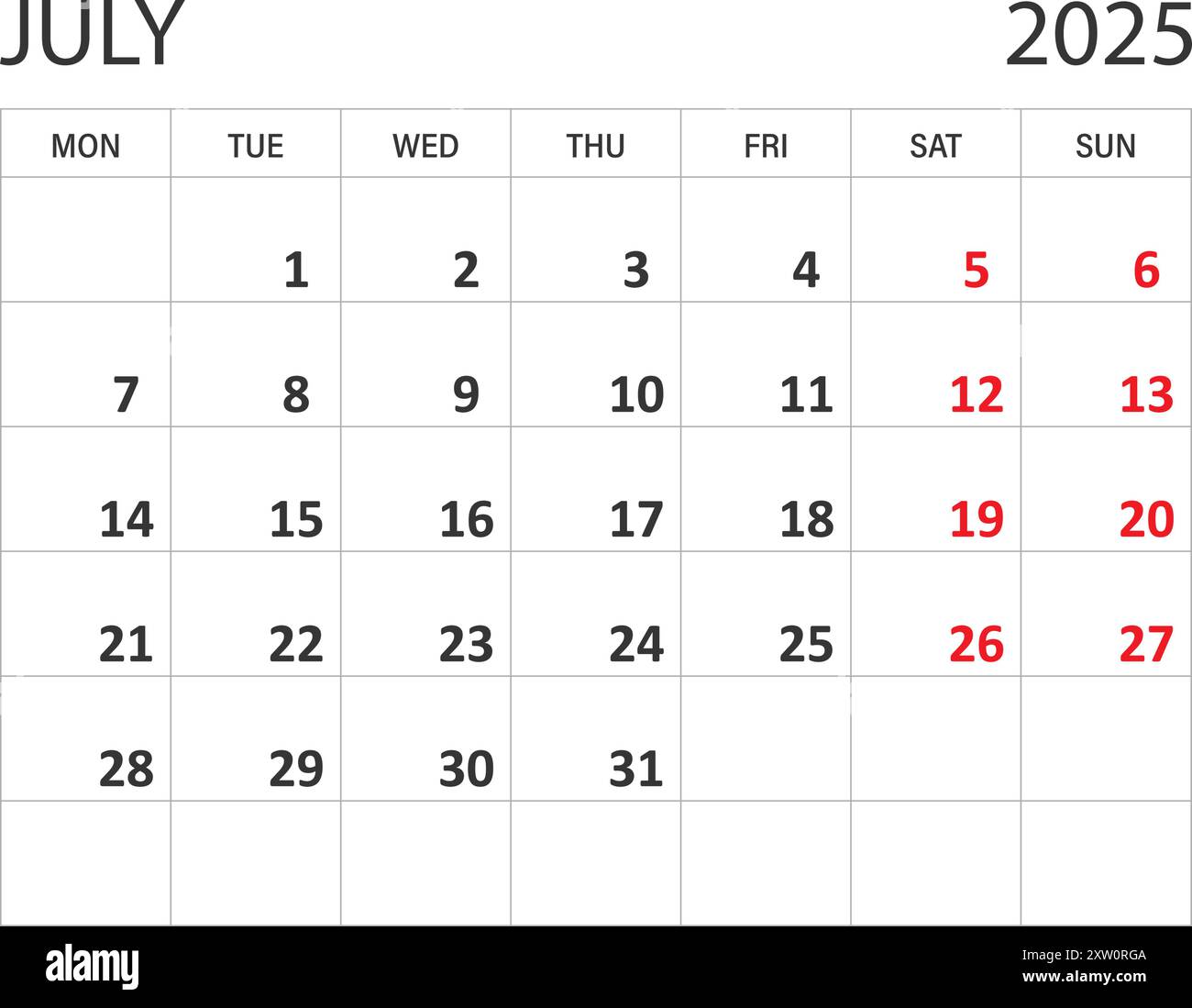 Calendar july 2025 icon in flat style. Planner vector illustration on ...