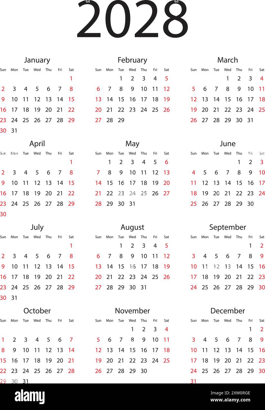 2028 calender hi-res stock photography and images - Alamy