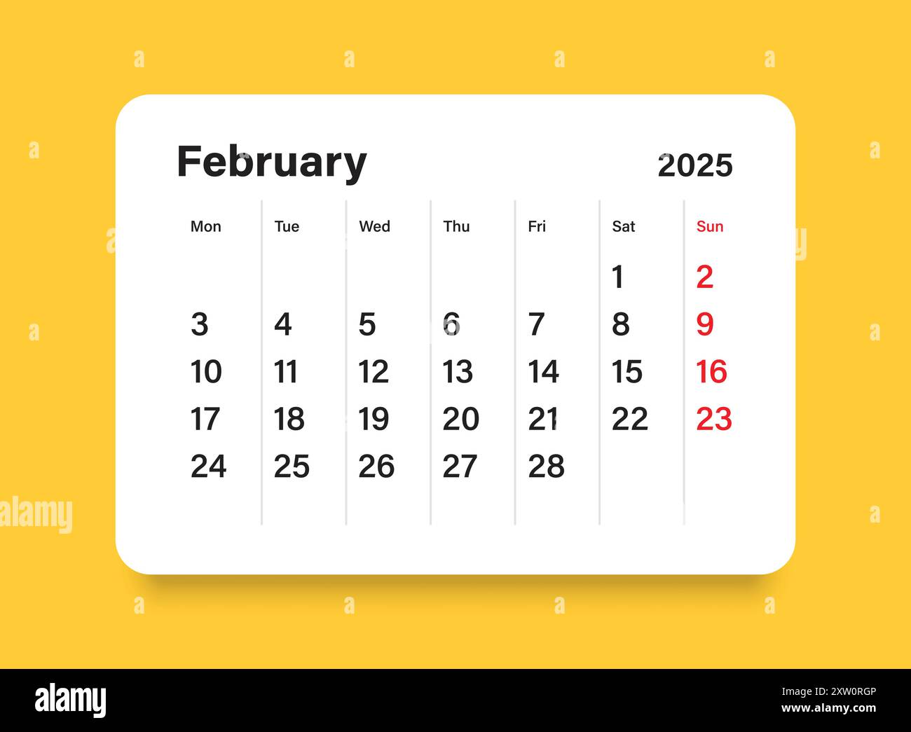 Calendar february 2025 icon in flat style. Planner vector illustration ...