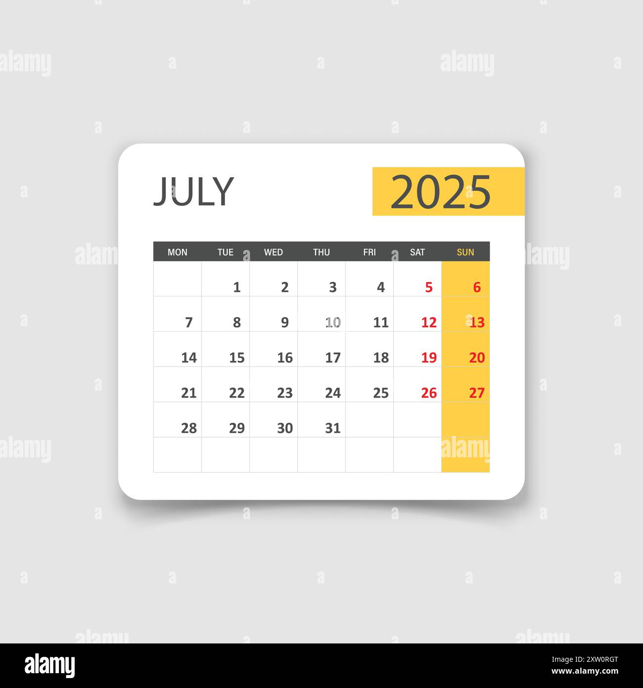 Calendar july 2025 icon in flat style. Planner vector illustration on ...