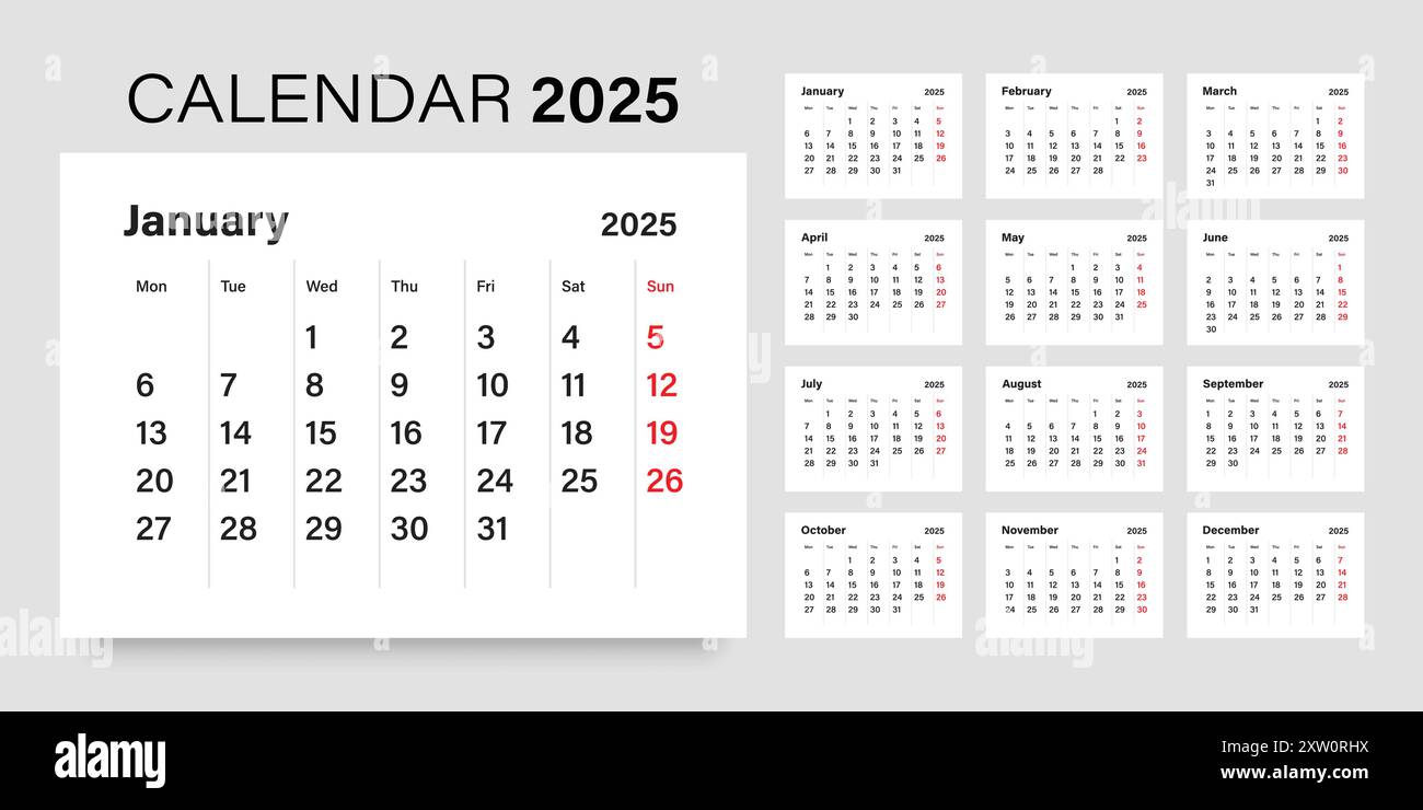 Calendar 2025 year icon in flat style. Planner vector illustration on ...