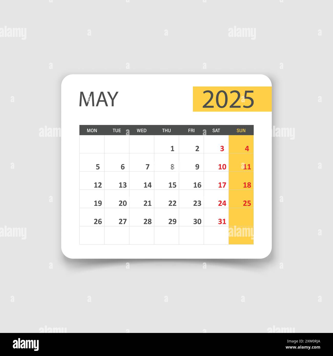 Calendar may 2025 icon in flat style. Planner vector illustration on ...