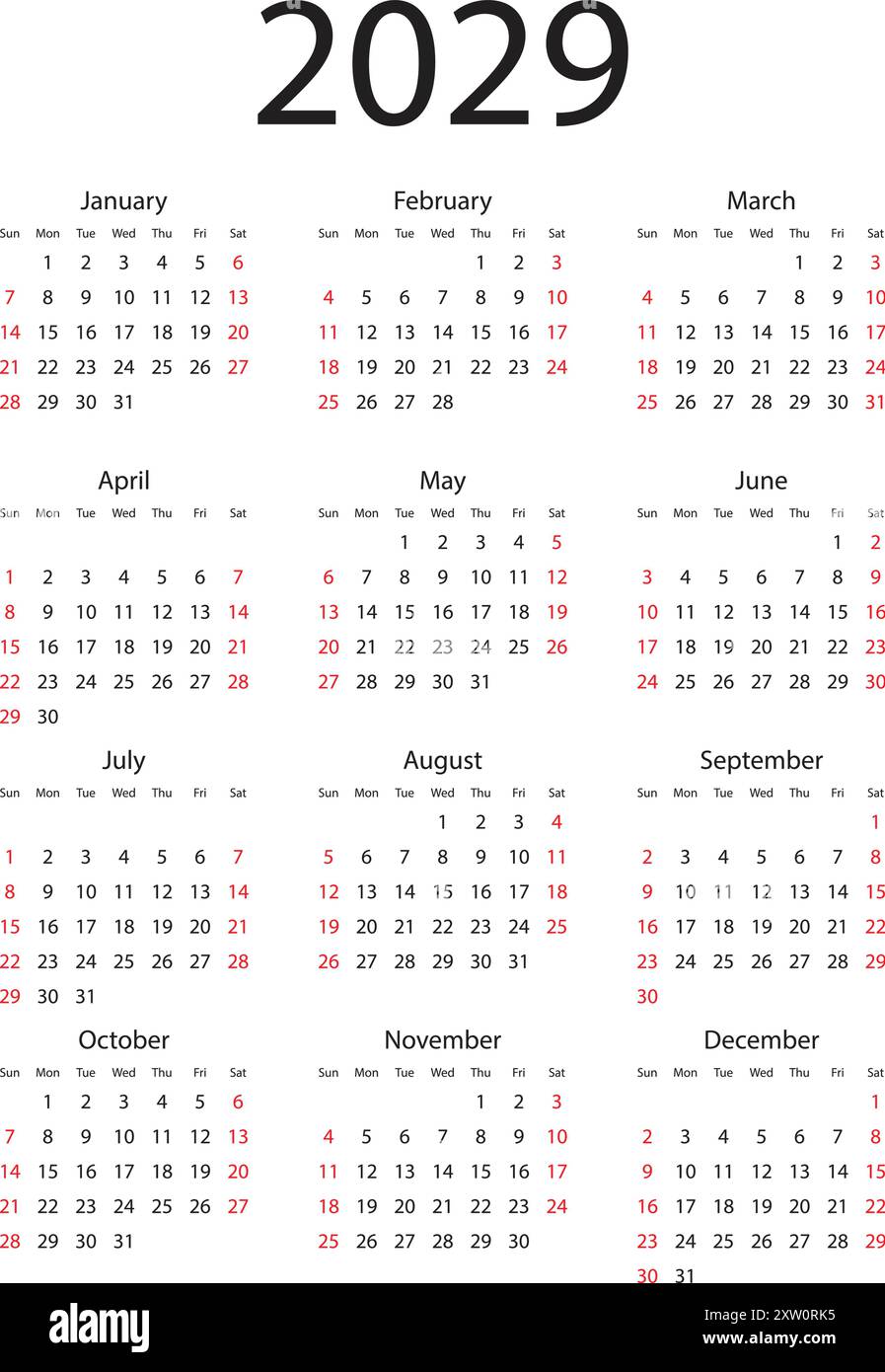 Calendar 2029 year icon in flat style. Planner vector illustration on ...