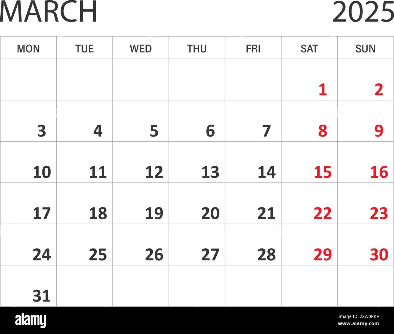 Calendar march 2025 icon in flat style. Planner vector illustration on ...