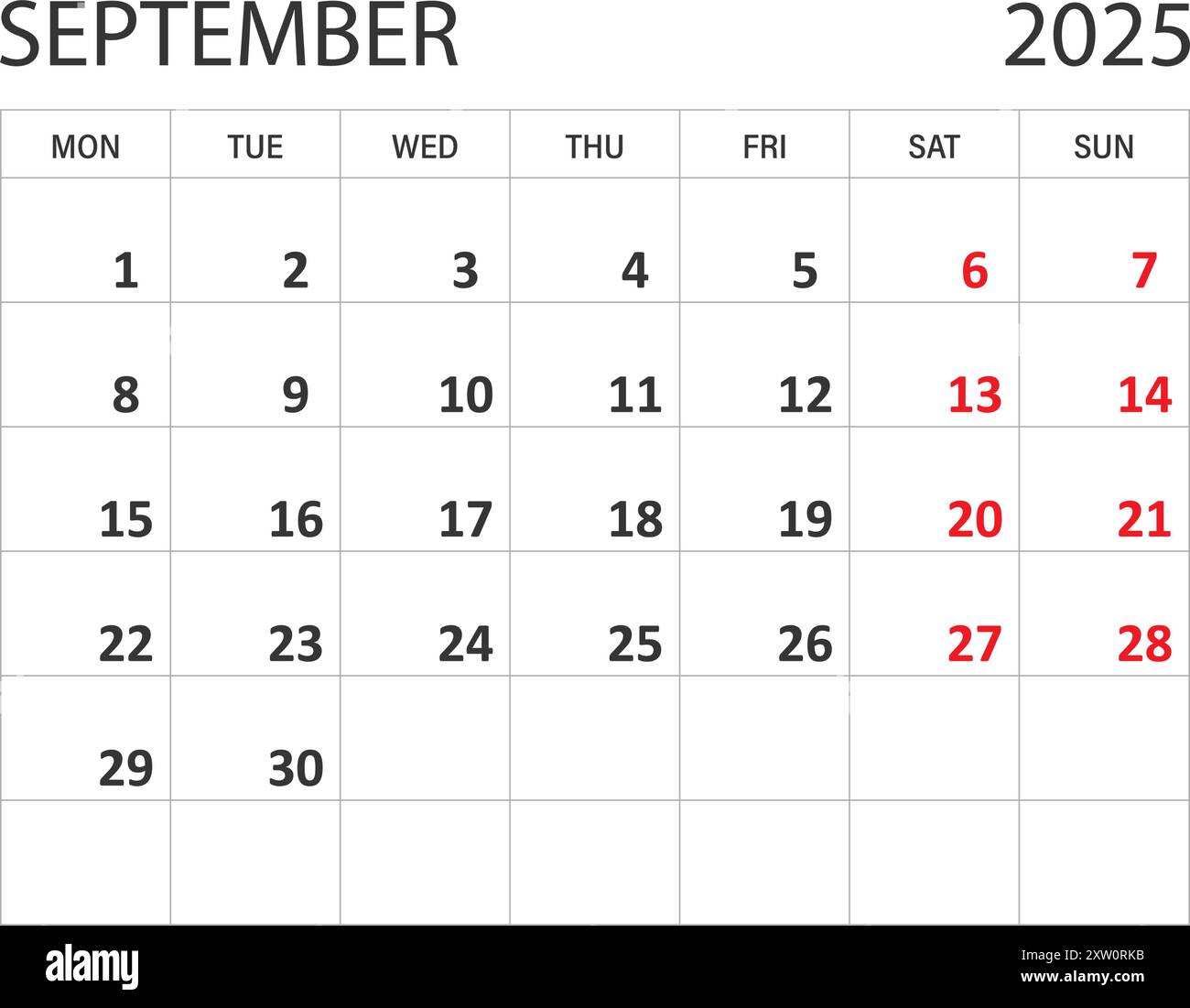 Calendar september 2025 icon in flat style. Planner vector illustration ...
