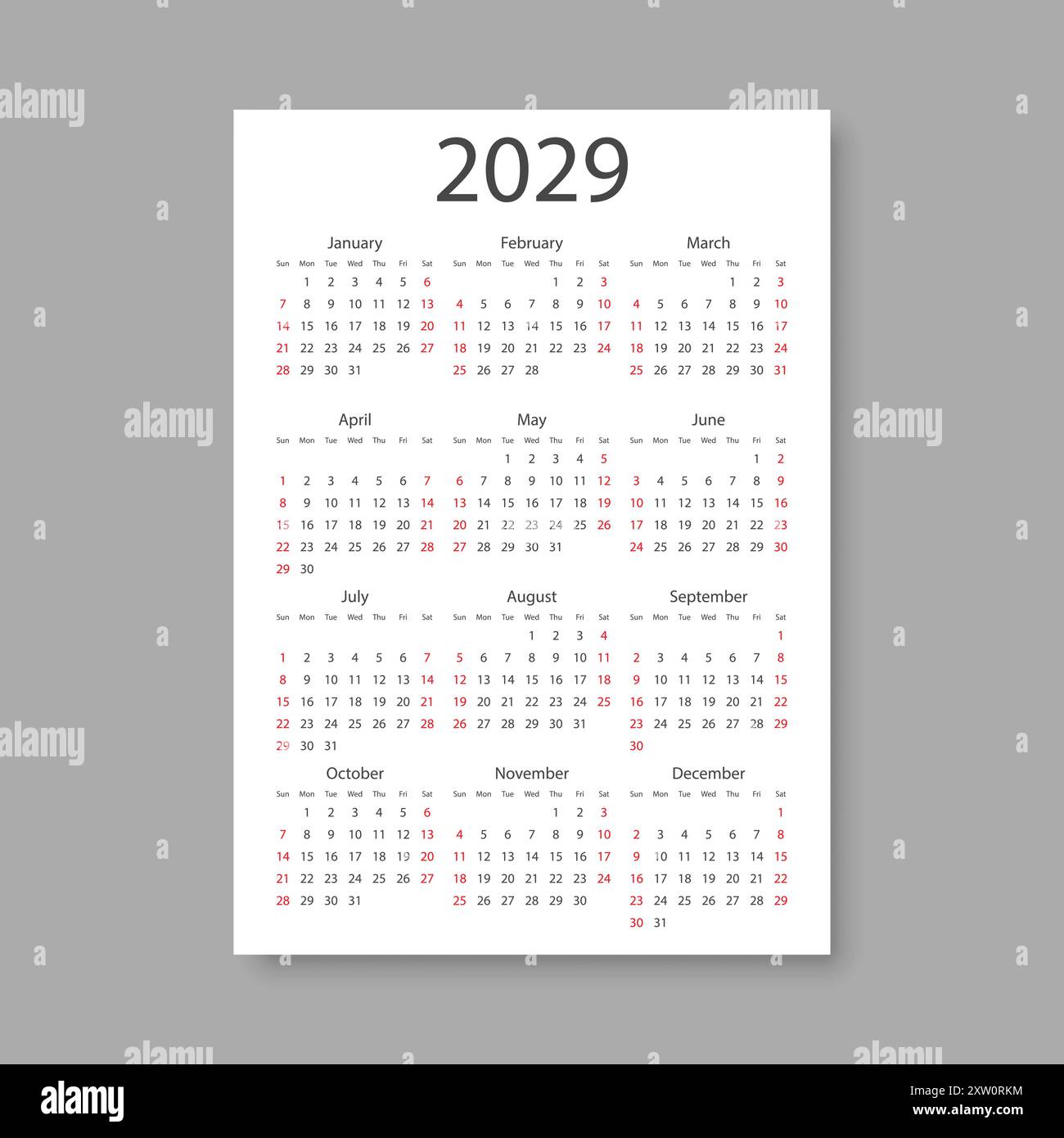 Calendar 2029 year icon in flat style. Planner vector illustration on ...