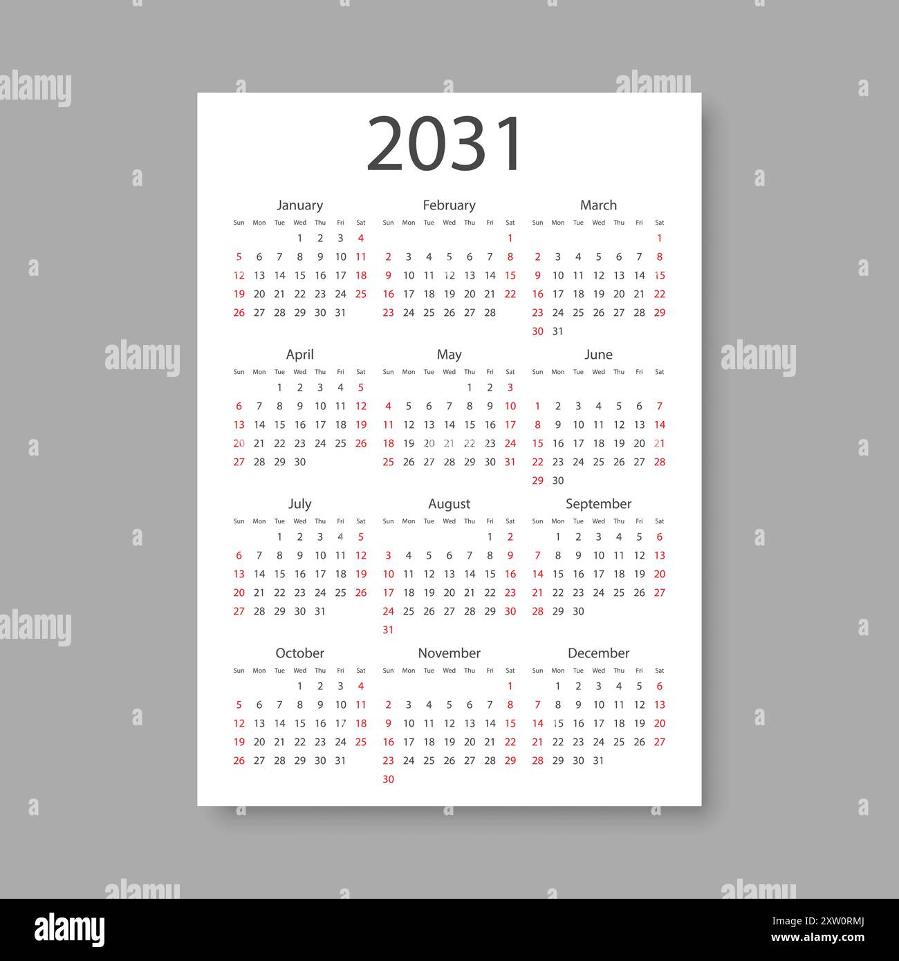 Calendar 2031 year icon in flat style. Planner vector illustration on ...