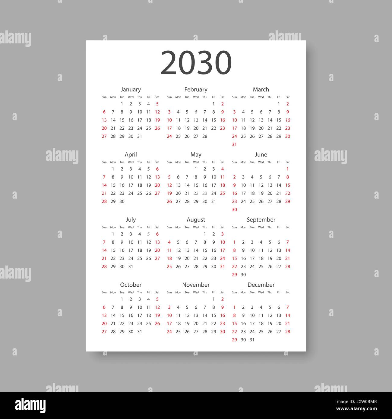 Calendar 2030 year icon in flat style. Planner vector illustration on ...