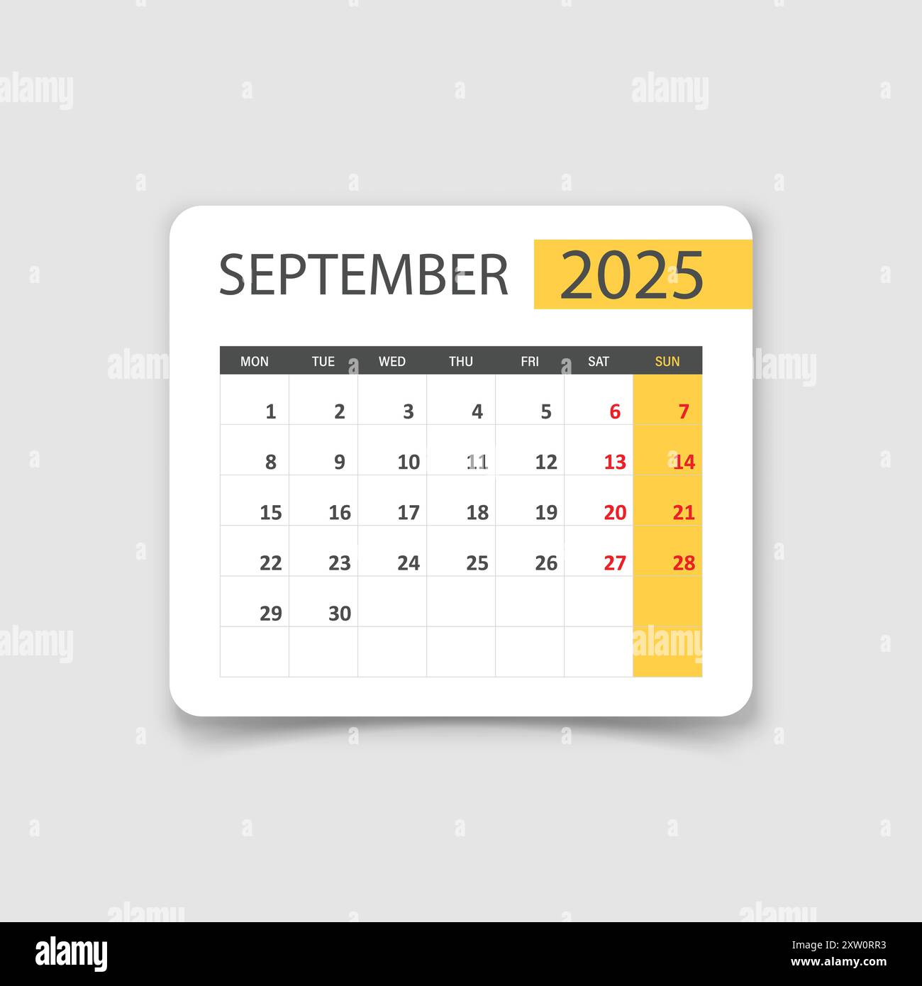 Calendar september 2025 icon in flat style. Planner vector illustration ...