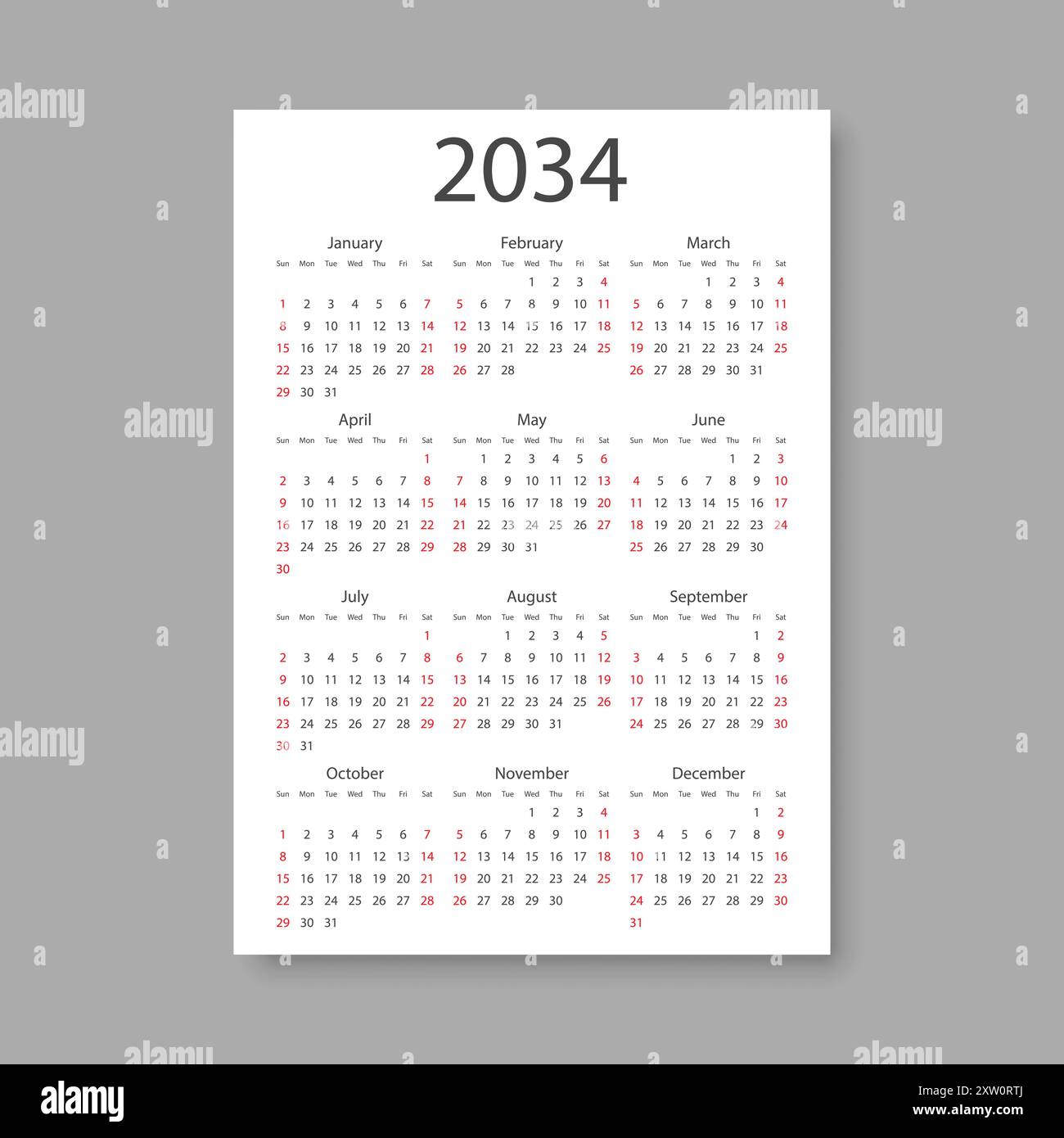 Calendar 2034 year icon in flat style. Planner vector illustration on ...