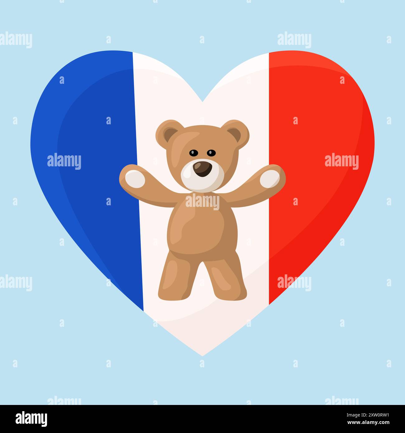 Teddy Bears with heart with flag of France. Illustration of travel ...