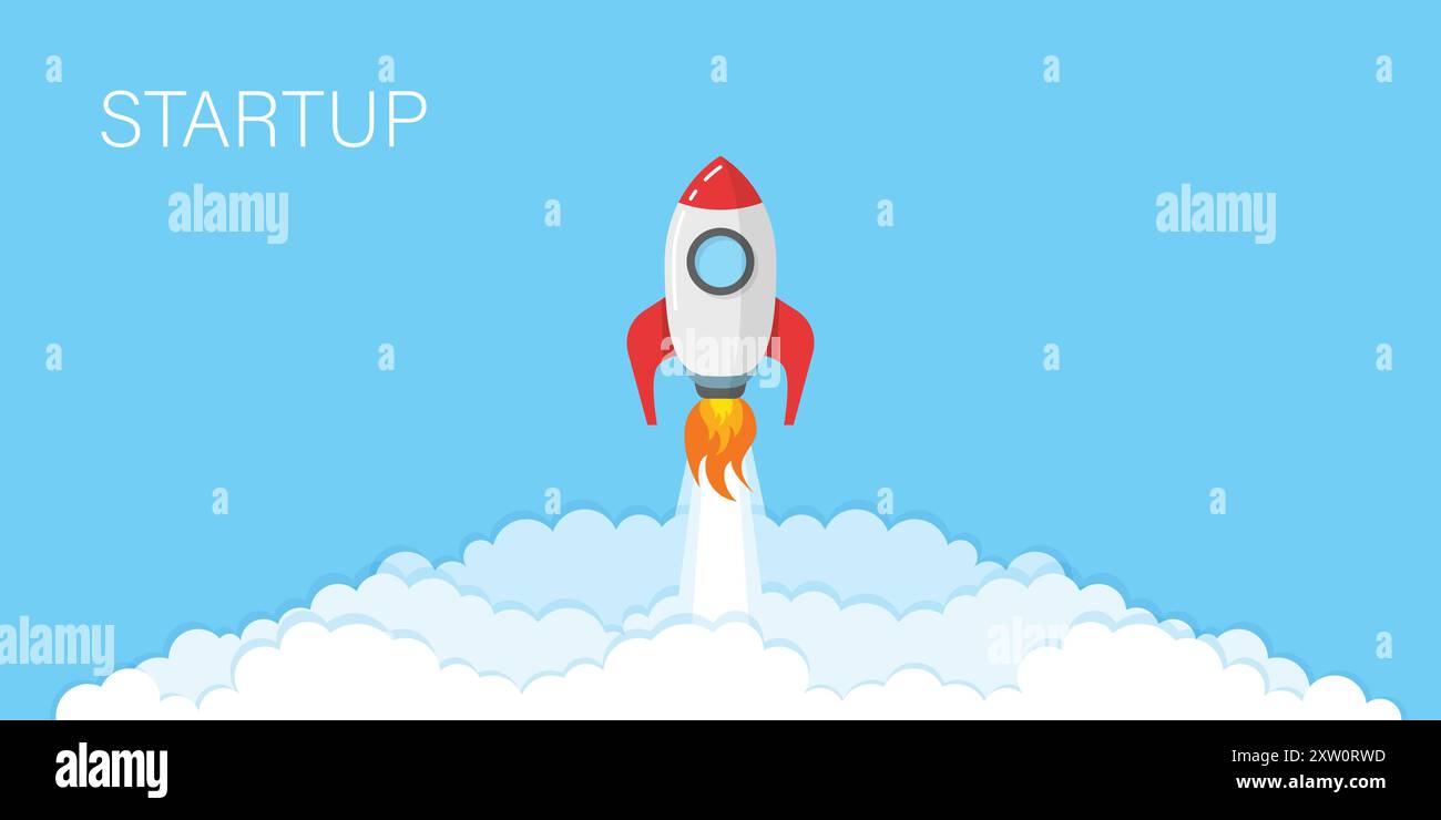 Rocket launch icon in flat style. Space ship vector illustration on ...