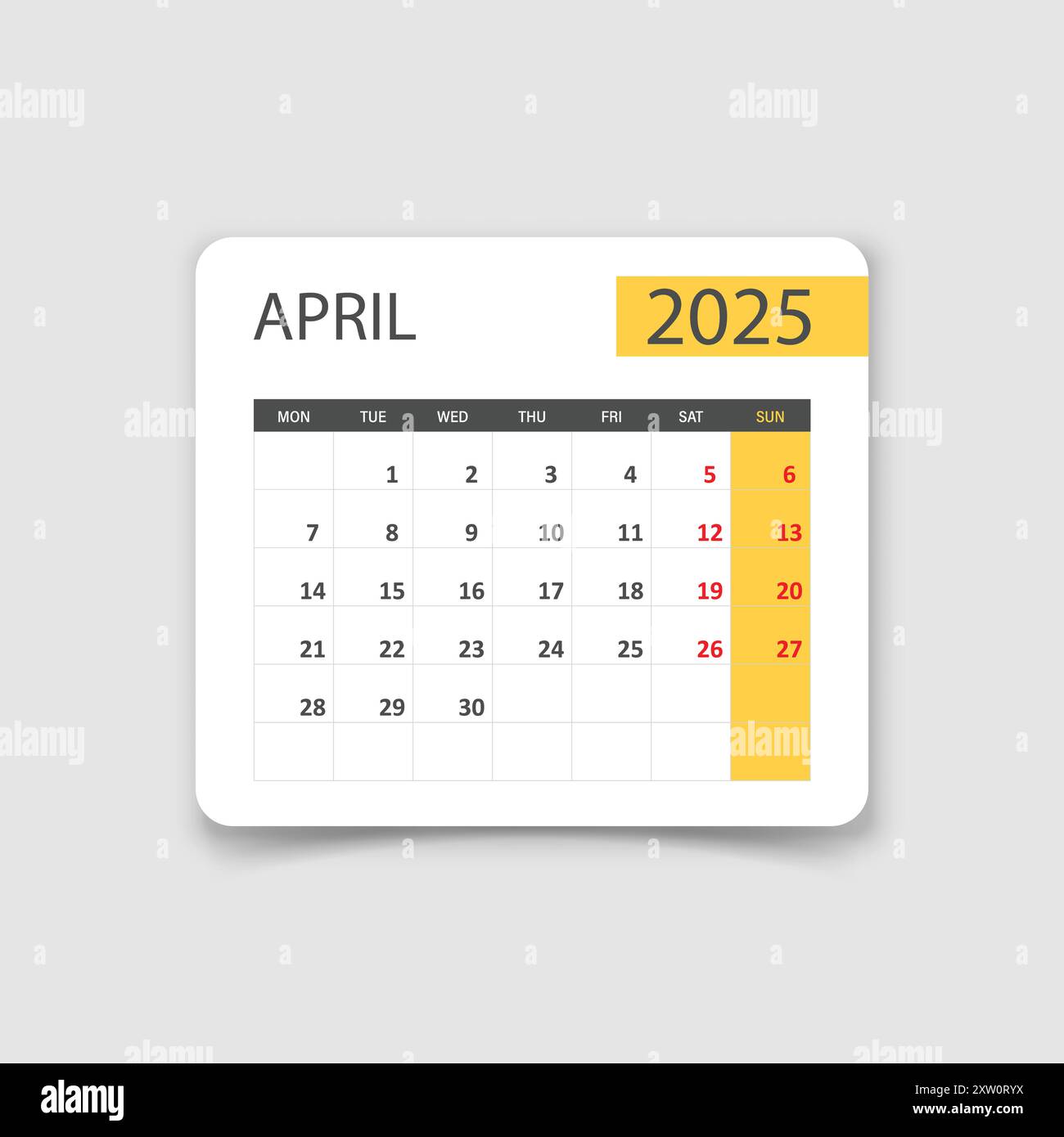 Calendar april 2025 icon in flat style. Planner vector illustration on ...