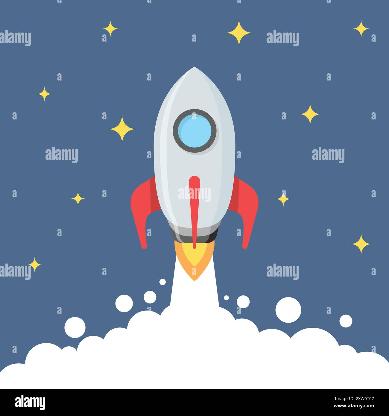 Rocket launch icon in flat style. Space ship vector illustration on isolated background ...