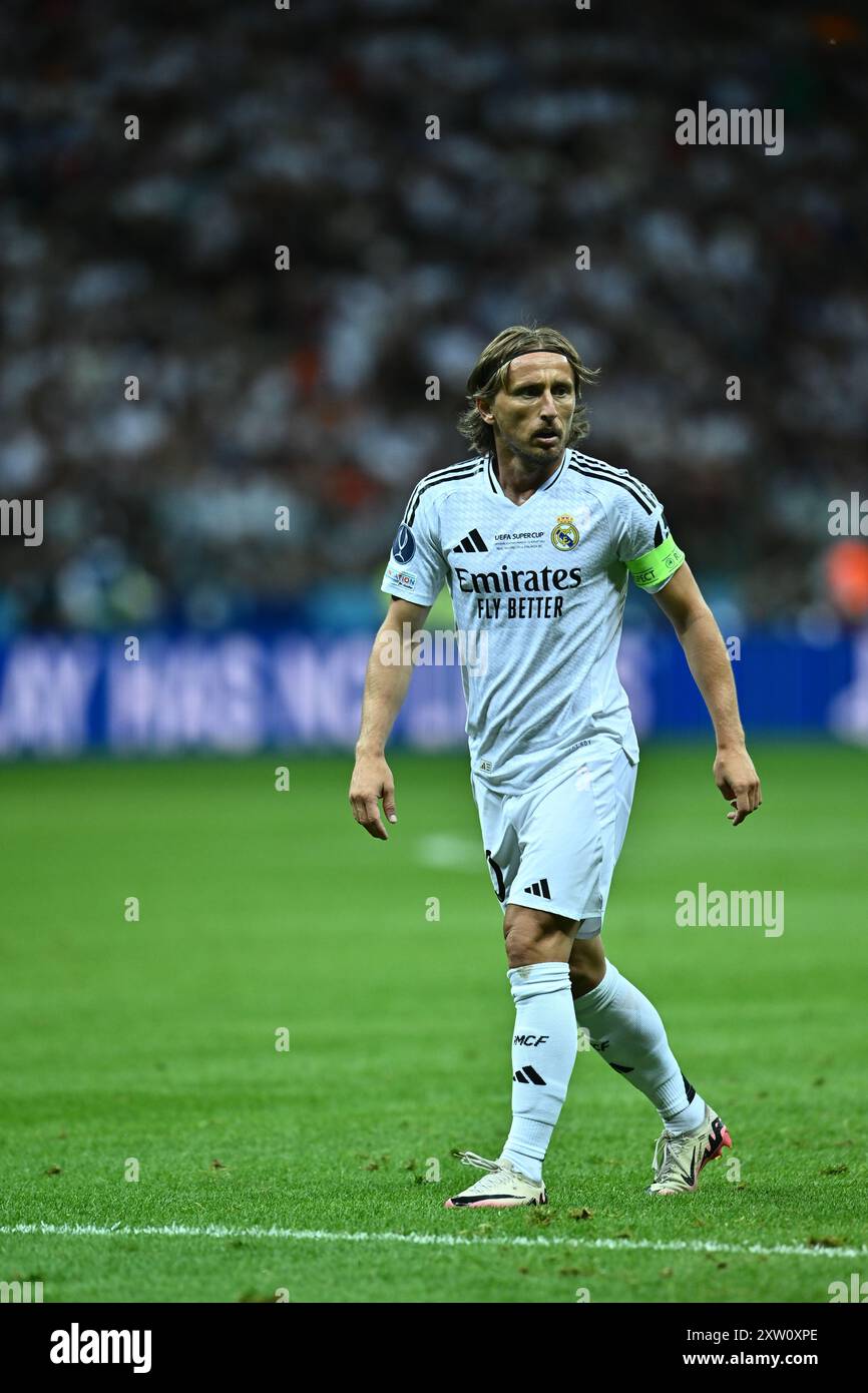 WARSAW, POLAND - AUGUST 14: Luka Modric of Real Madrid during the UEFA ...