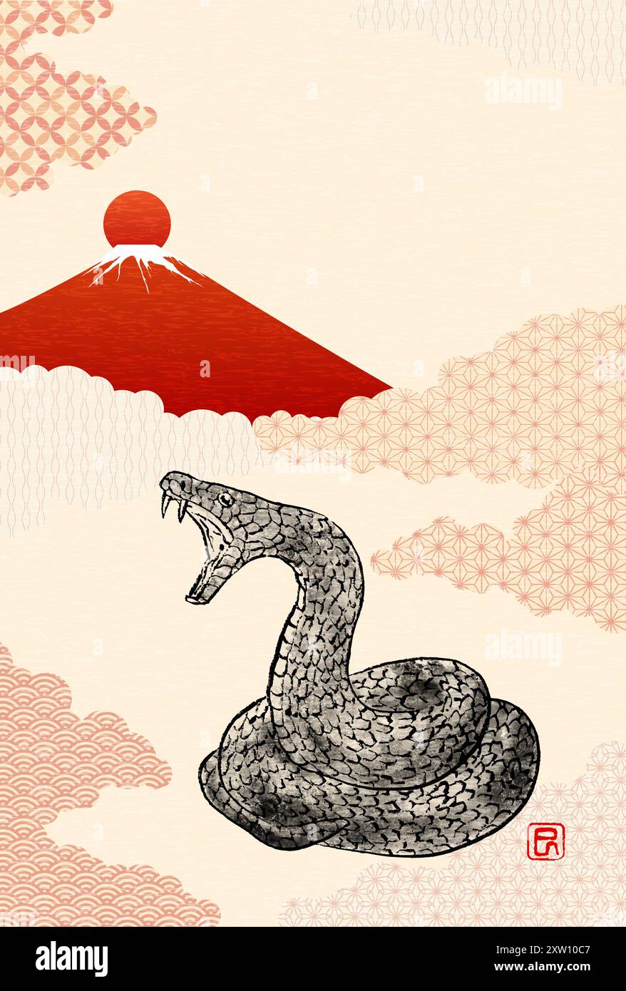 2025 Year of the Snake Japanese New Year's greeting card, Japanese ...