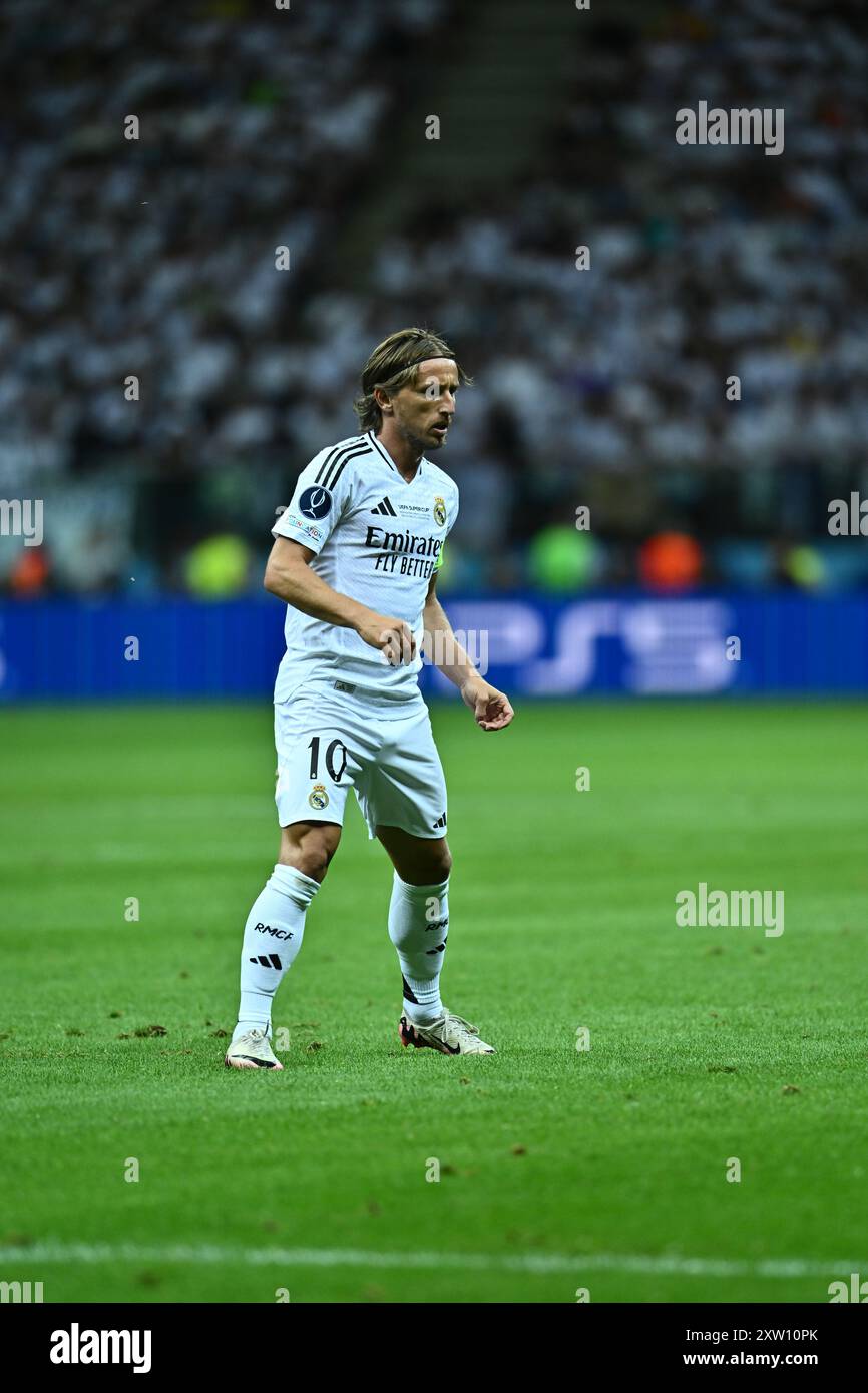 WARSAW, POLAND - AUGUST 14: Luka Modric of Real Madrid during the UEFA ...