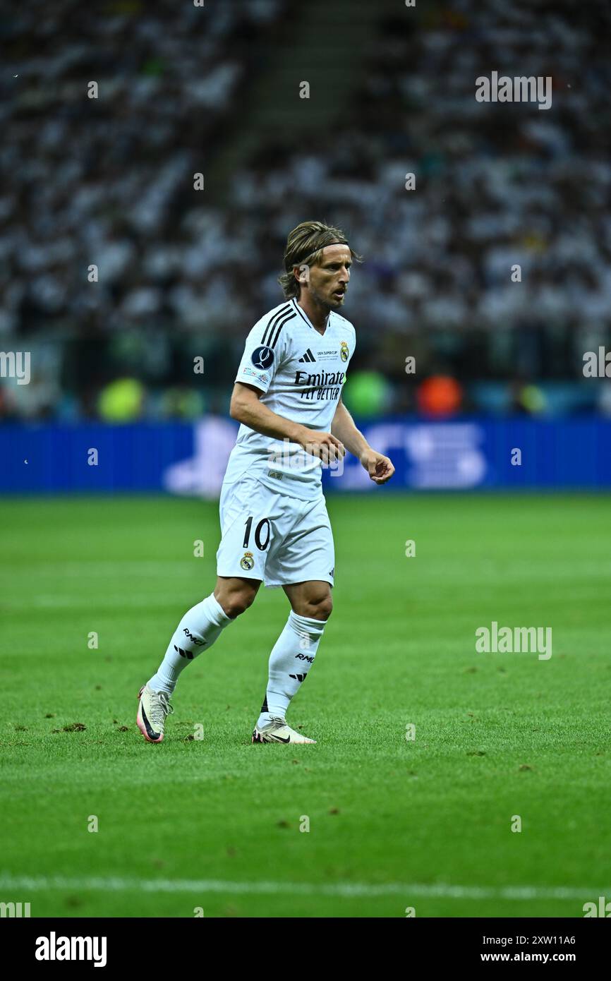 WARSAW, POLAND - AUGUST 14: Luka Modric of Real Madrid during the UEFA ...