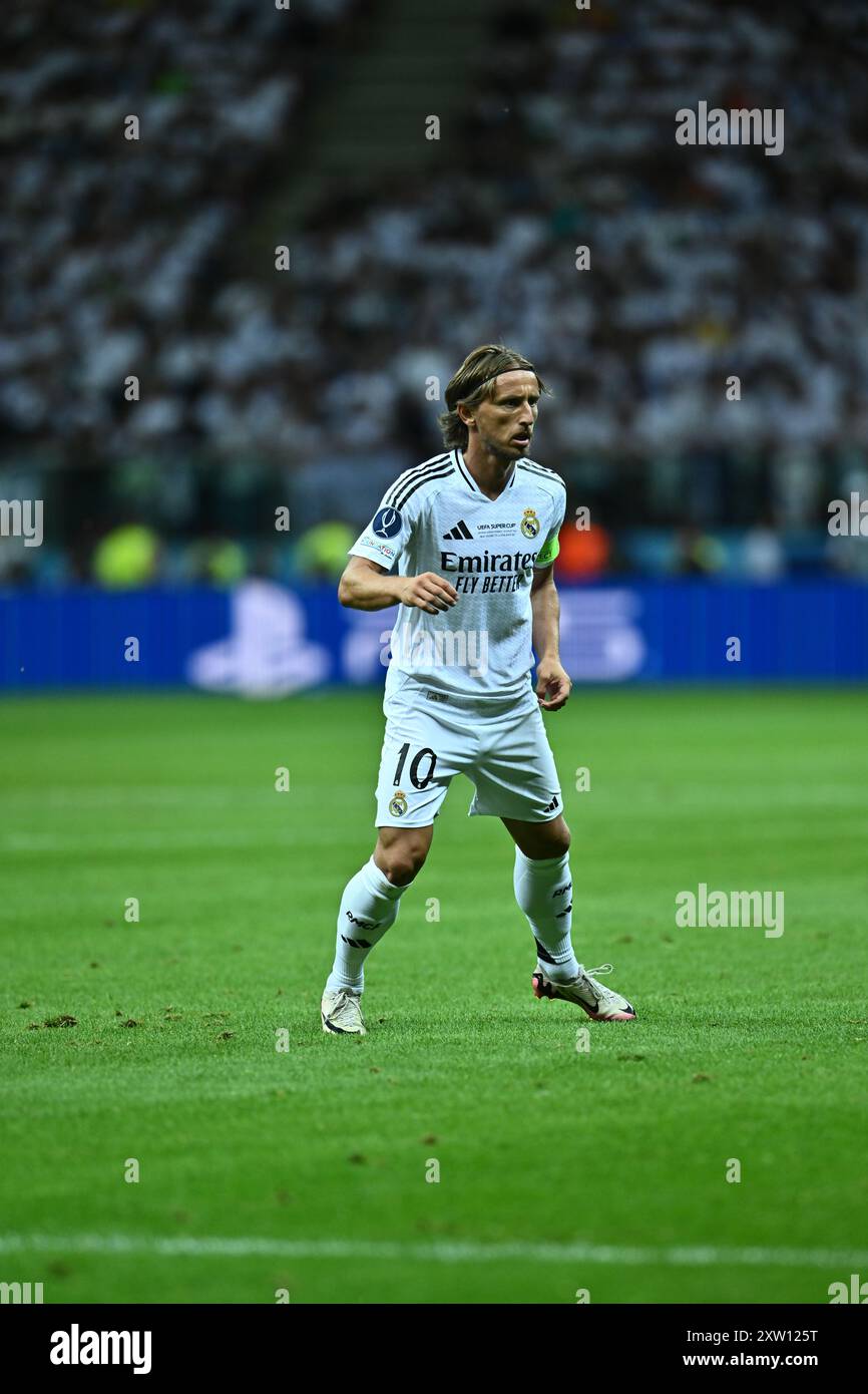 WARSAW, POLAND - AUGUST 14: Luka Modric of Real Madrid during the UEFA ...