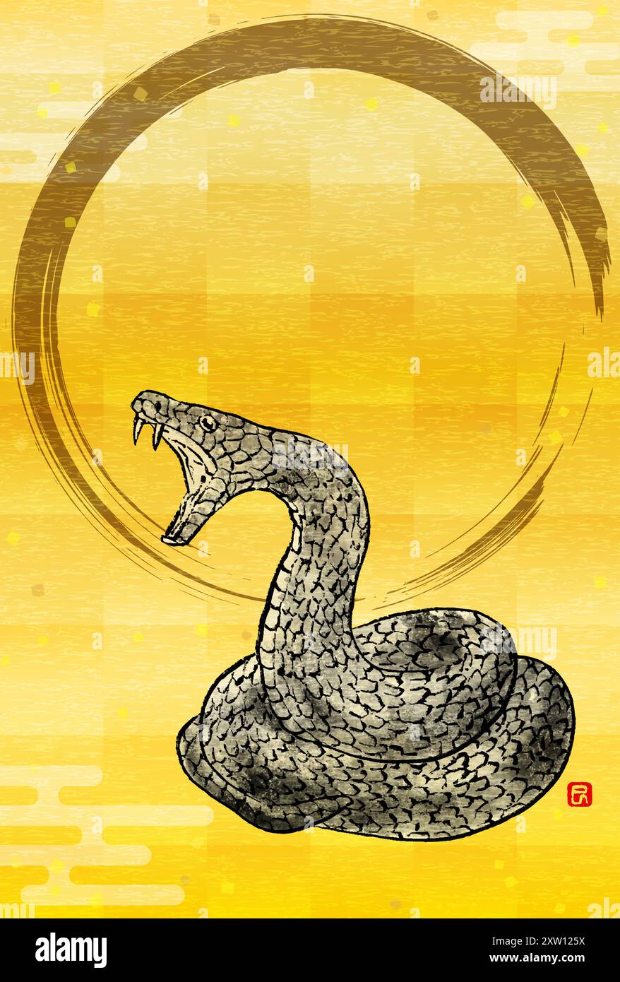 2025 Year of the Snake Japanese style New Year's card, ink painting ...