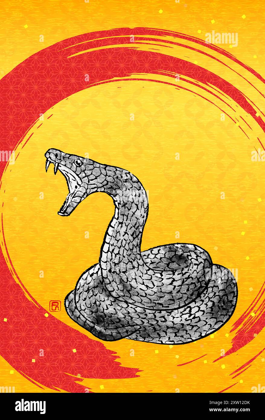 Japanese-style New Year's card for the year of the Snake 2025, Japanese ...