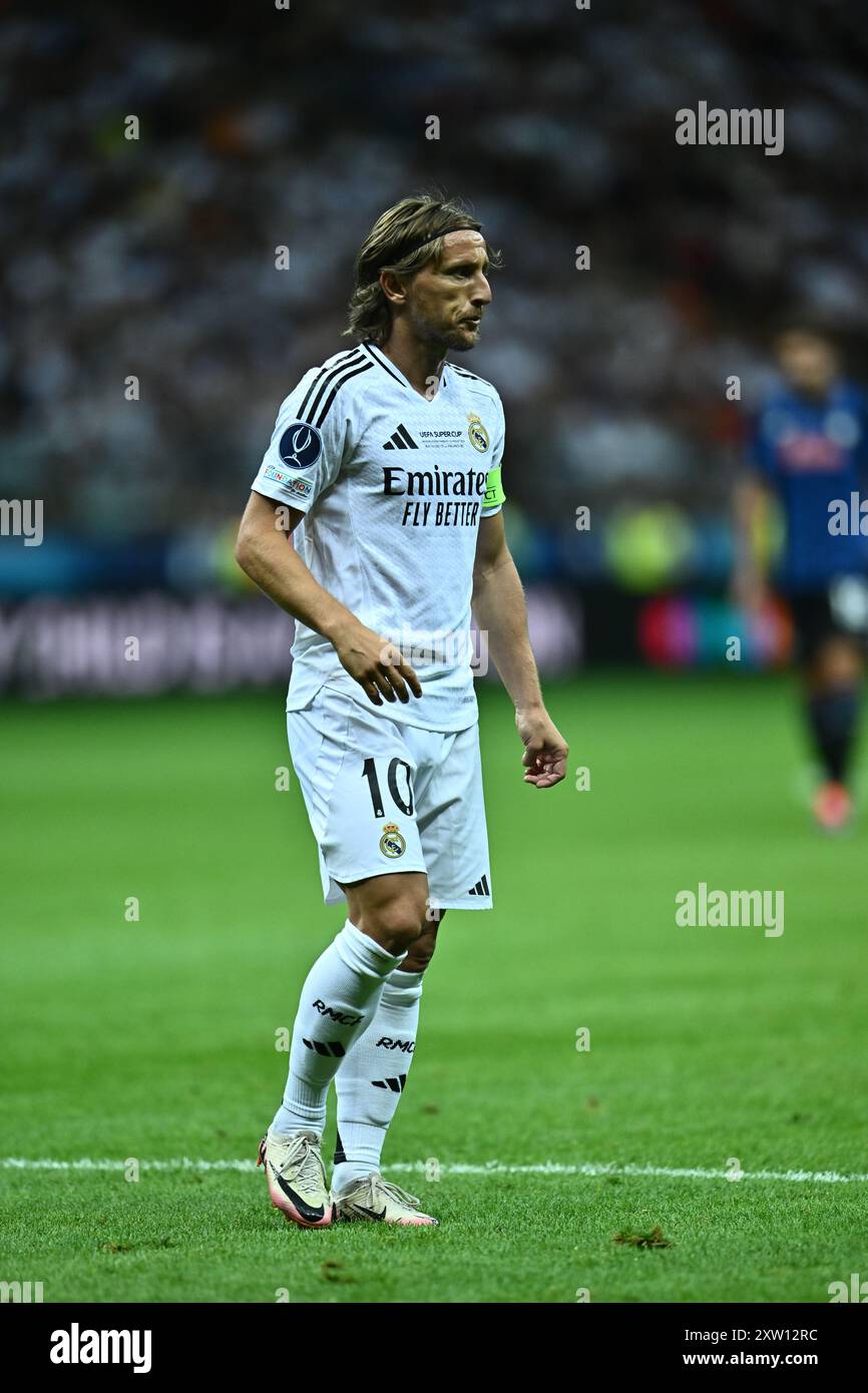 WARSAW, POLAND - AUGUST 14: Luka Modric of Real Madrid during the UEFA ...