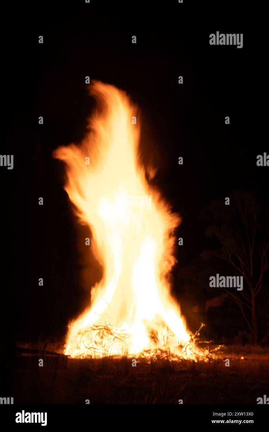Long exposure of a large bonfire in Australia Stock Photo - Alamy