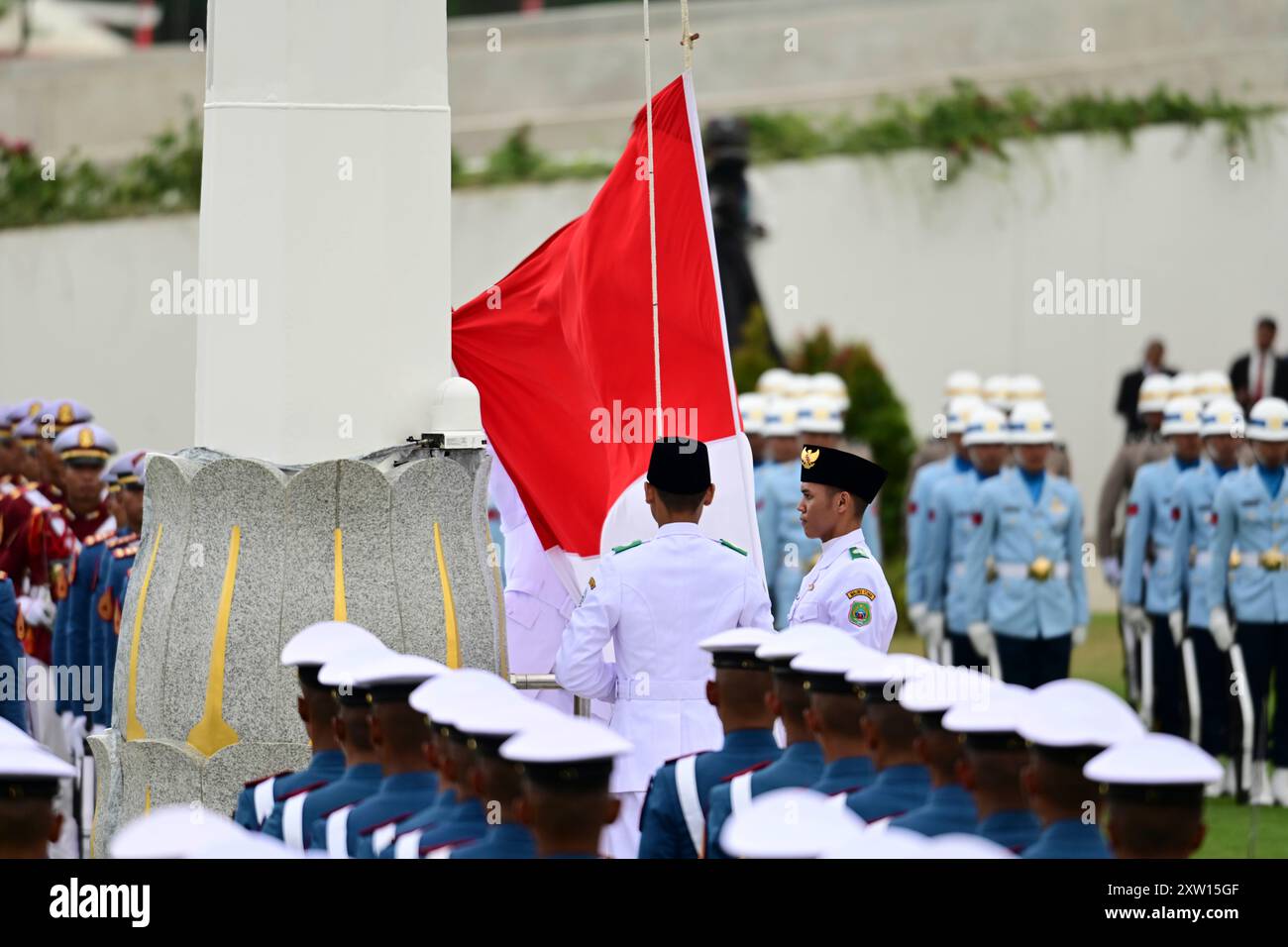 Jakarta. 17th Aug, 2024. This photo taken on Aug. 17, 2024 shows a flag ...