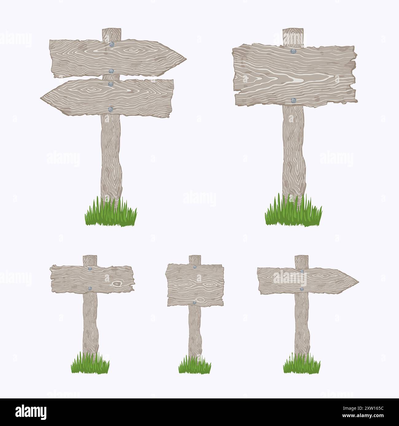 Set of blank faded wooden signs and signposts. The file is made with no ...