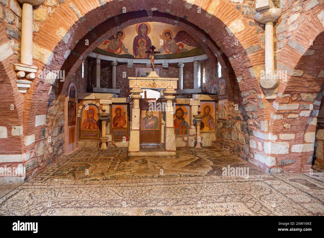 Ancient byzantine orthodox church interior with beautiful mosaic floor ...