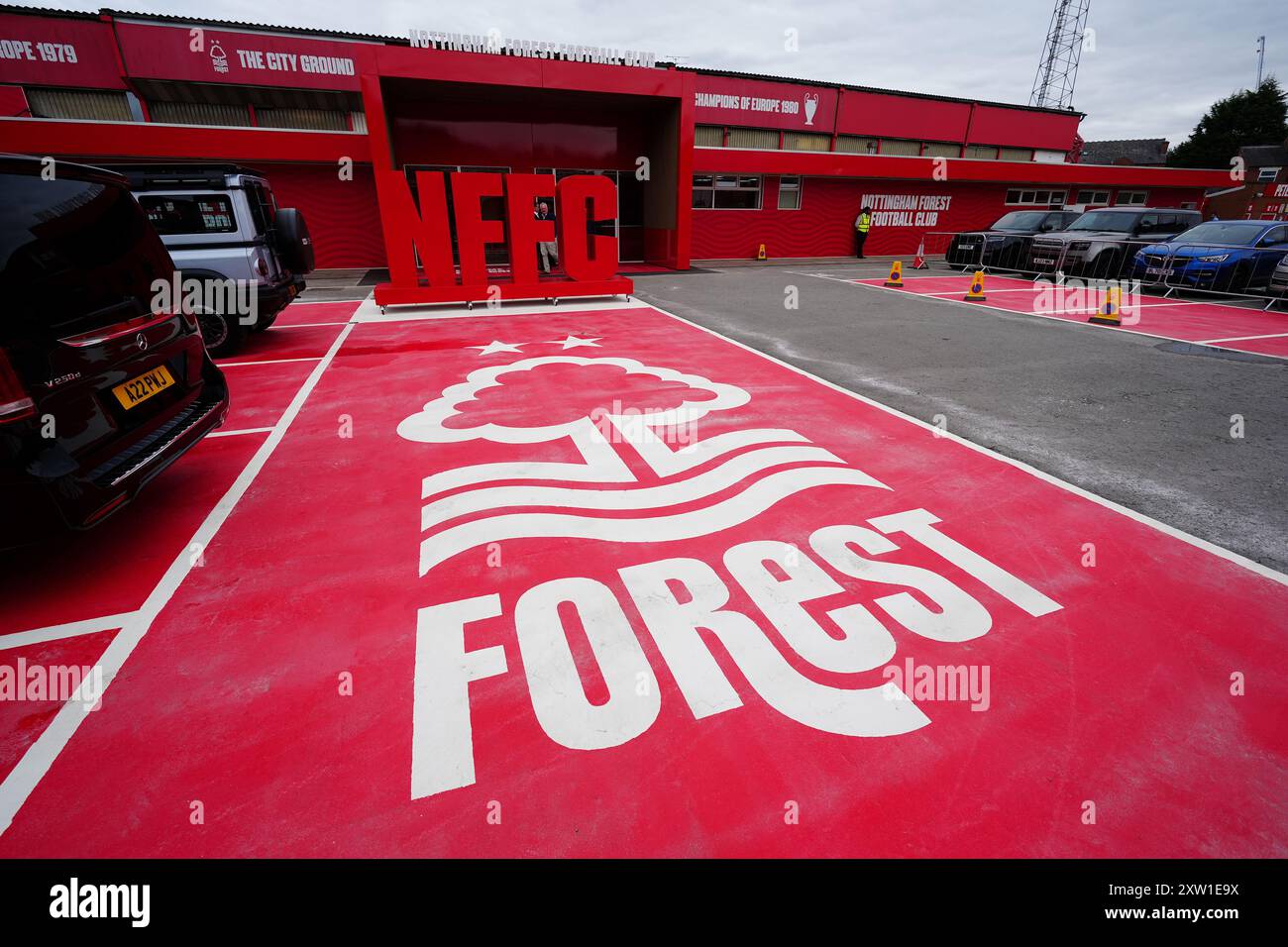A general view of the Nottingham Forest badge outside the stadium ahead ...
