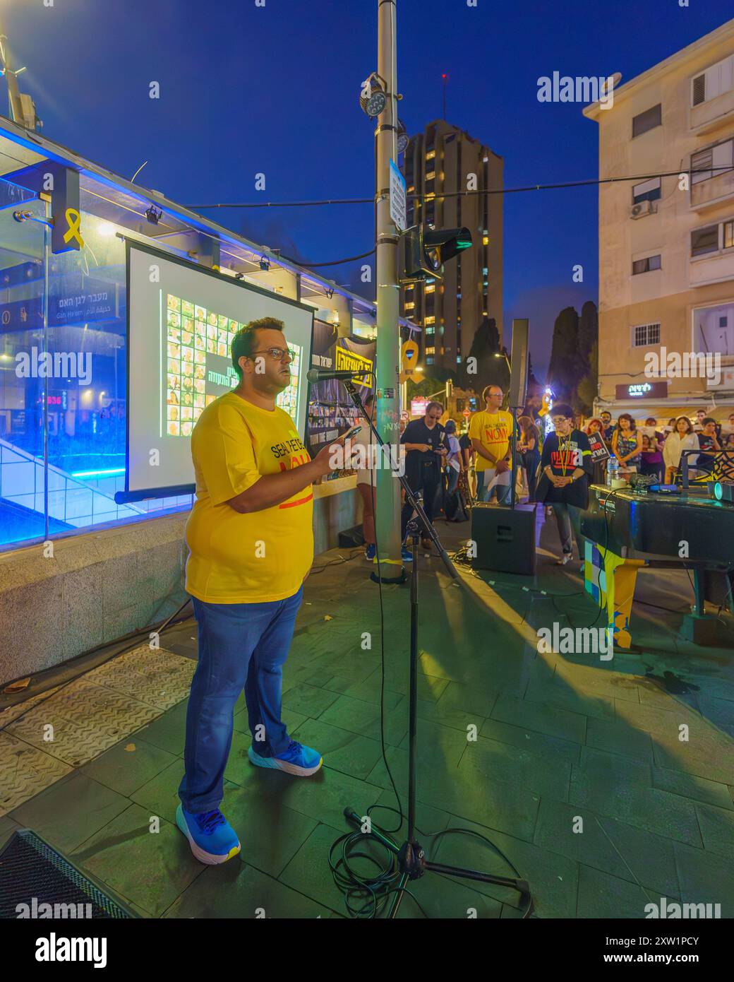 Haifa, Israel - August 15, 2024: Yaniv Ben Dan Yehezkel speaks to the ...