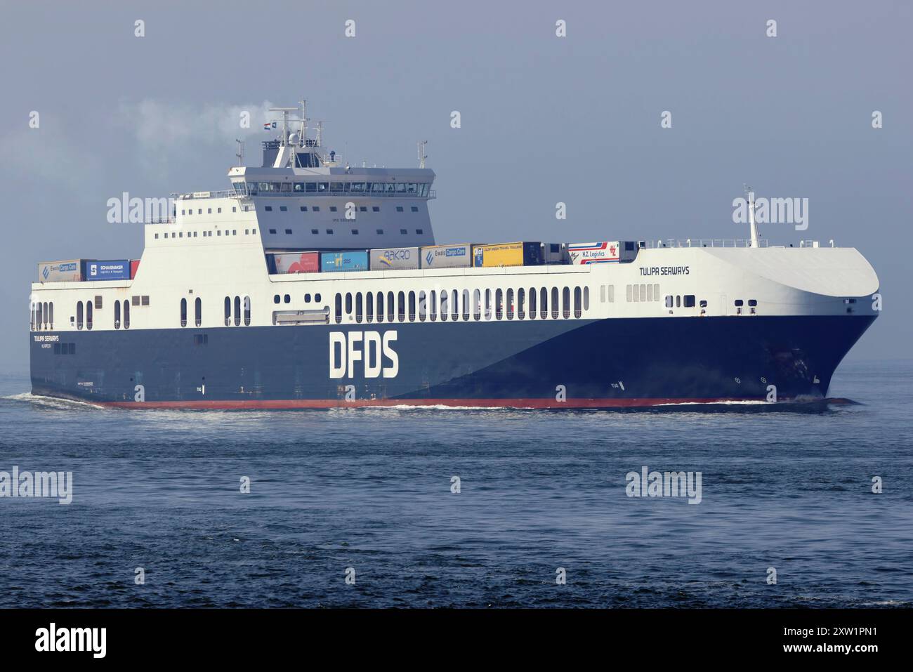 The Ro-Ro cargo ship Tulipa Seaways arrives in the port of Rotterdam on ...